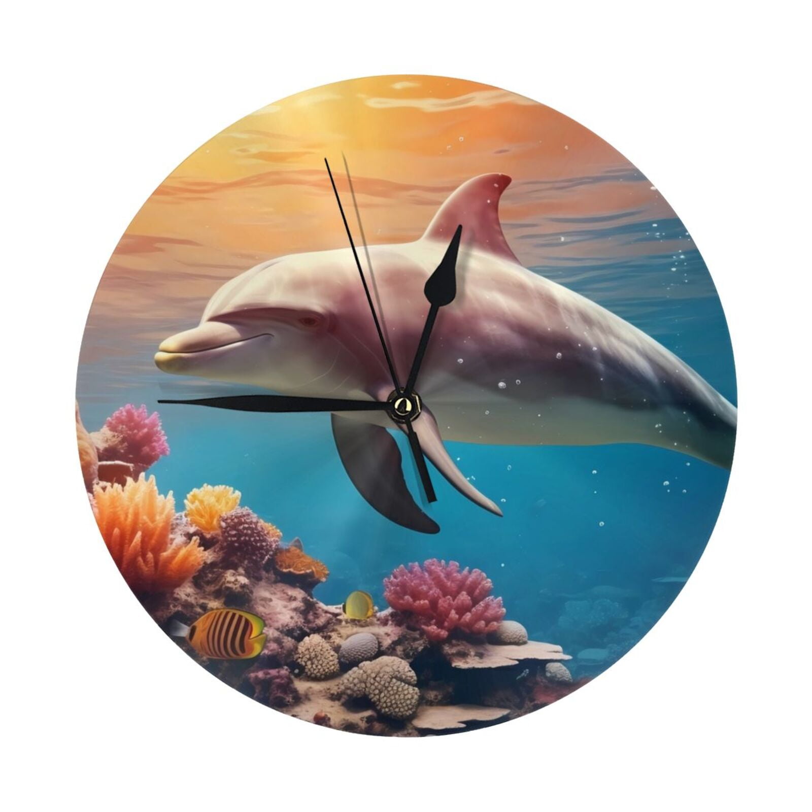 Wall Clock, Underwater Plant Dolphin Wall Clocks Battery Operated ...
