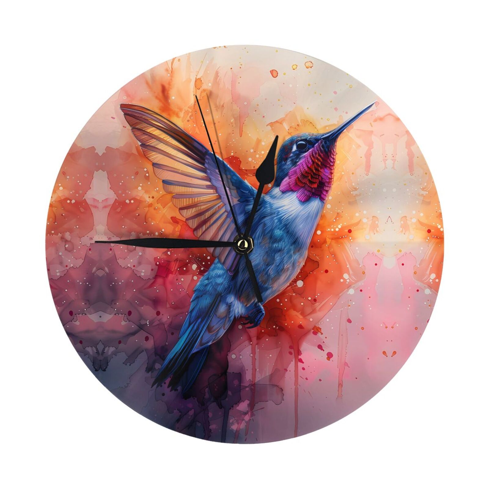 Wall Clock - Vibrant Hummingbird Watercolor Art 9.8 Inch Silent Non ...