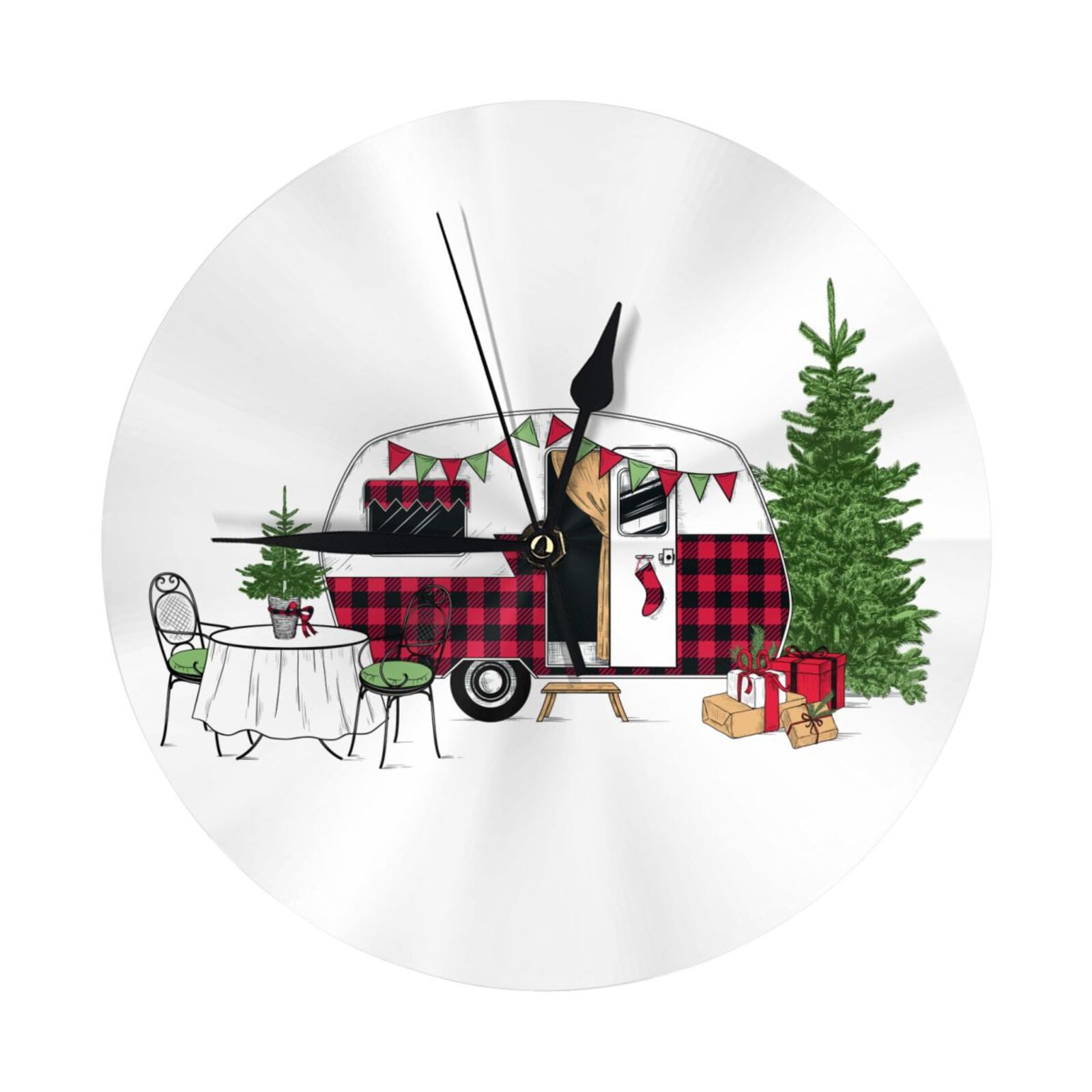 Wall Clock Vintage Buffalo Plaid Christmas Camper Wall Clocks Battery ...