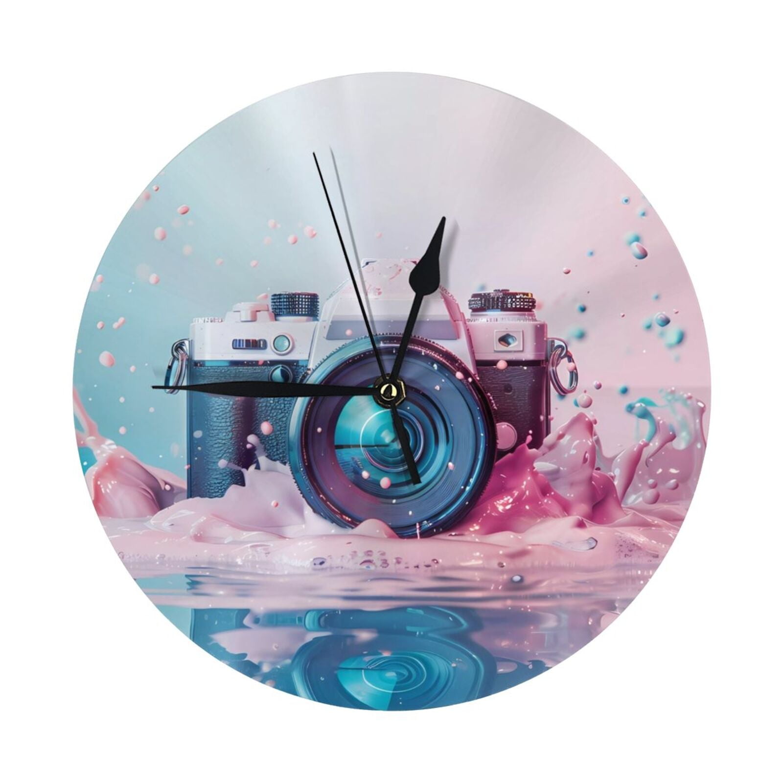 Wall Clock, Vintage Camera Splash Art Wall Clocks Battery Operated ...