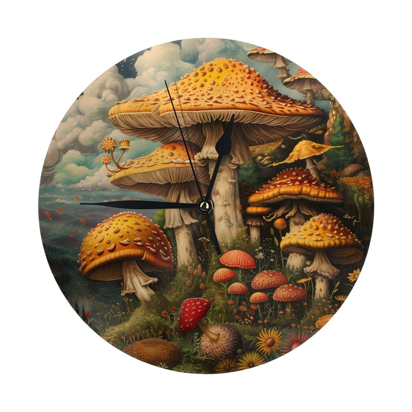 Wall Clock, Vintage Cloud Mushroom Wall Clocks Battery Operated Silent ...