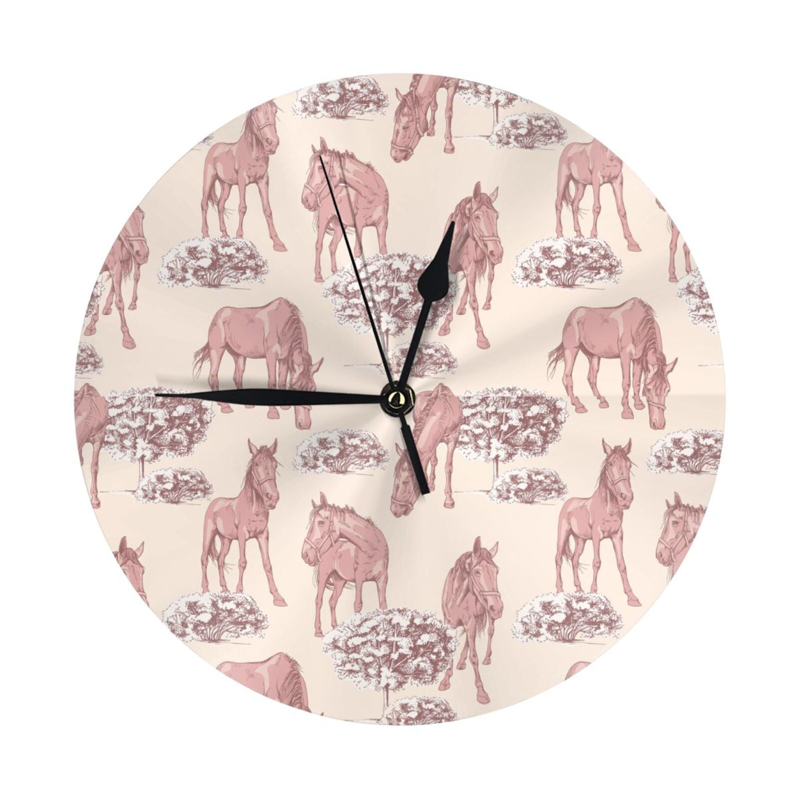 Wall Clock, Vintage Cute Horse Tree Wall Clocks Battery Operated Silent ...