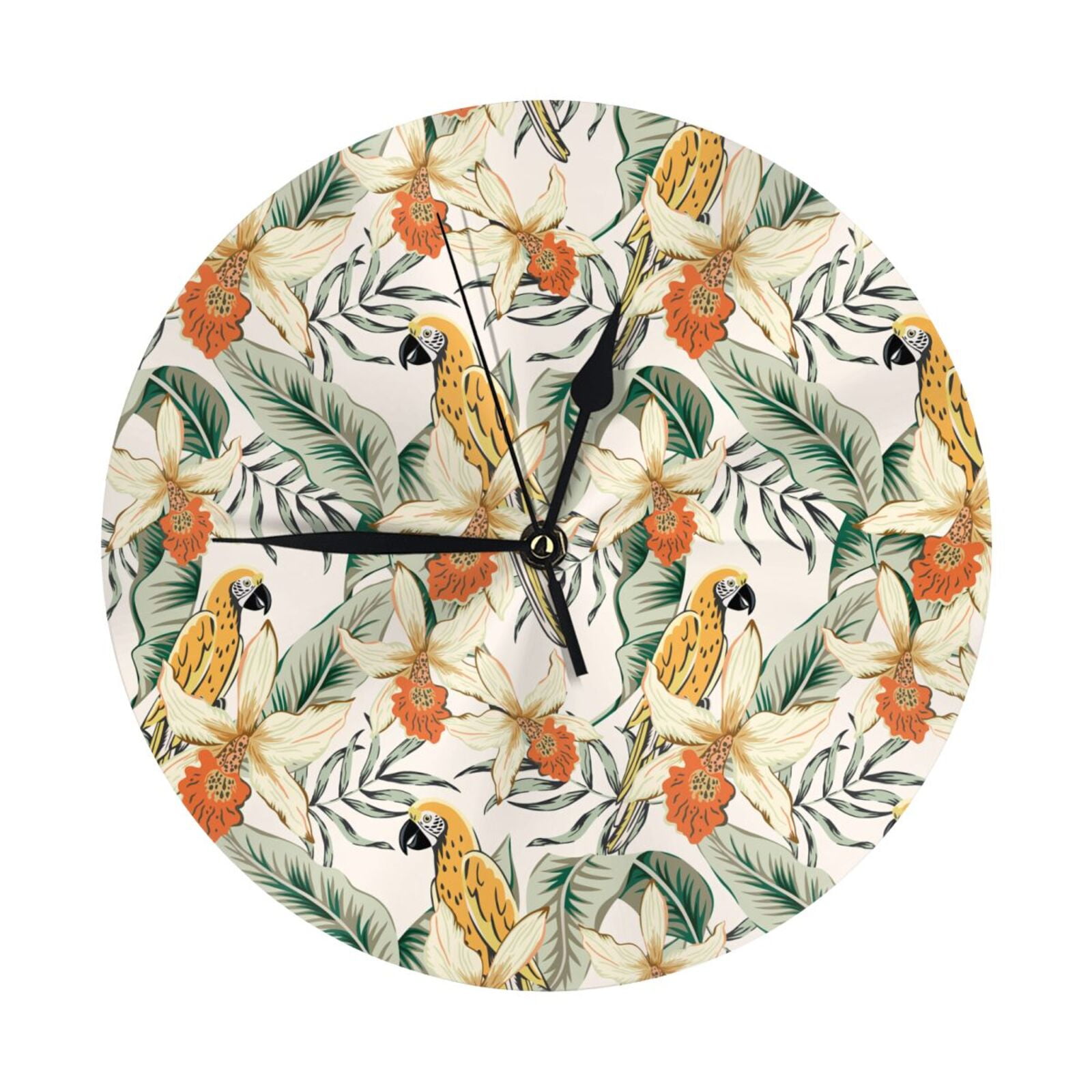 Wall Clock, Vintage Cute Parrot Flower Plant Wall Clocks Battery ...