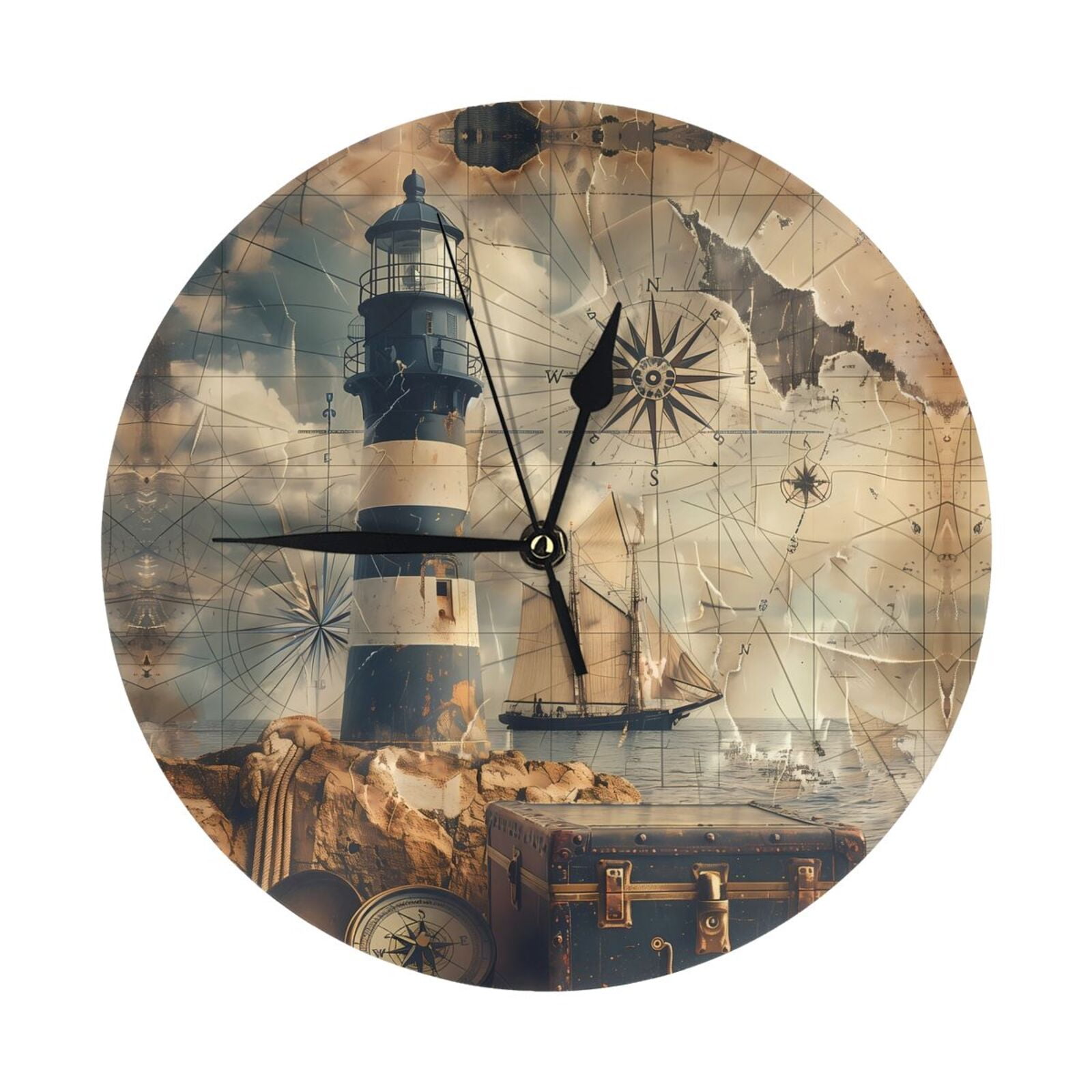 Wall Clock - Vintage Nautical Lighthouse 9.8 Inch Silent Non Ticking Modern Round Wall Clocks ...