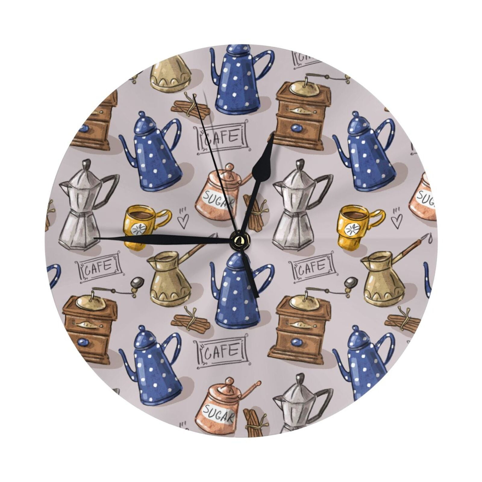 Wall Clock, Vintage Teapot Coffee Grinder Wall Clocks Battery Operated ...