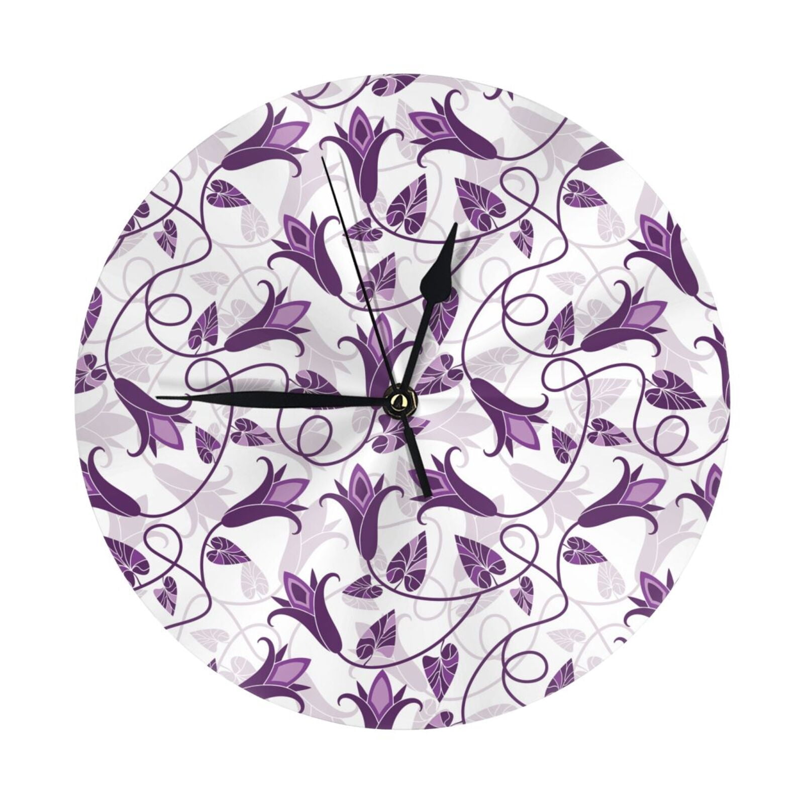 Wall Clock, Violets Flowers Fujiman Wall Clocks Battery Operated Silent ...