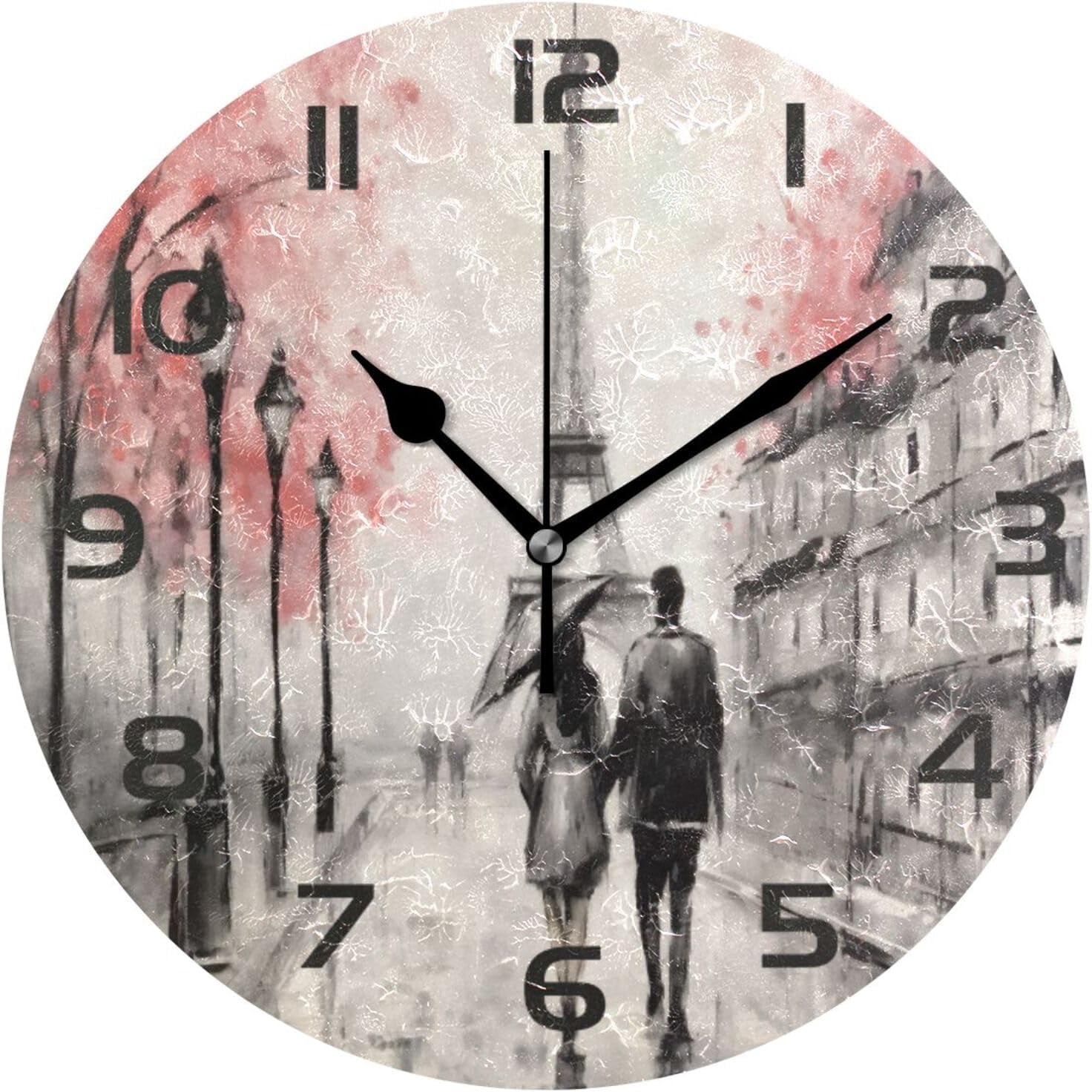 Wall Clock Walking in Eiffel Tower 10 Inch Silent Non Ticking Quality ...