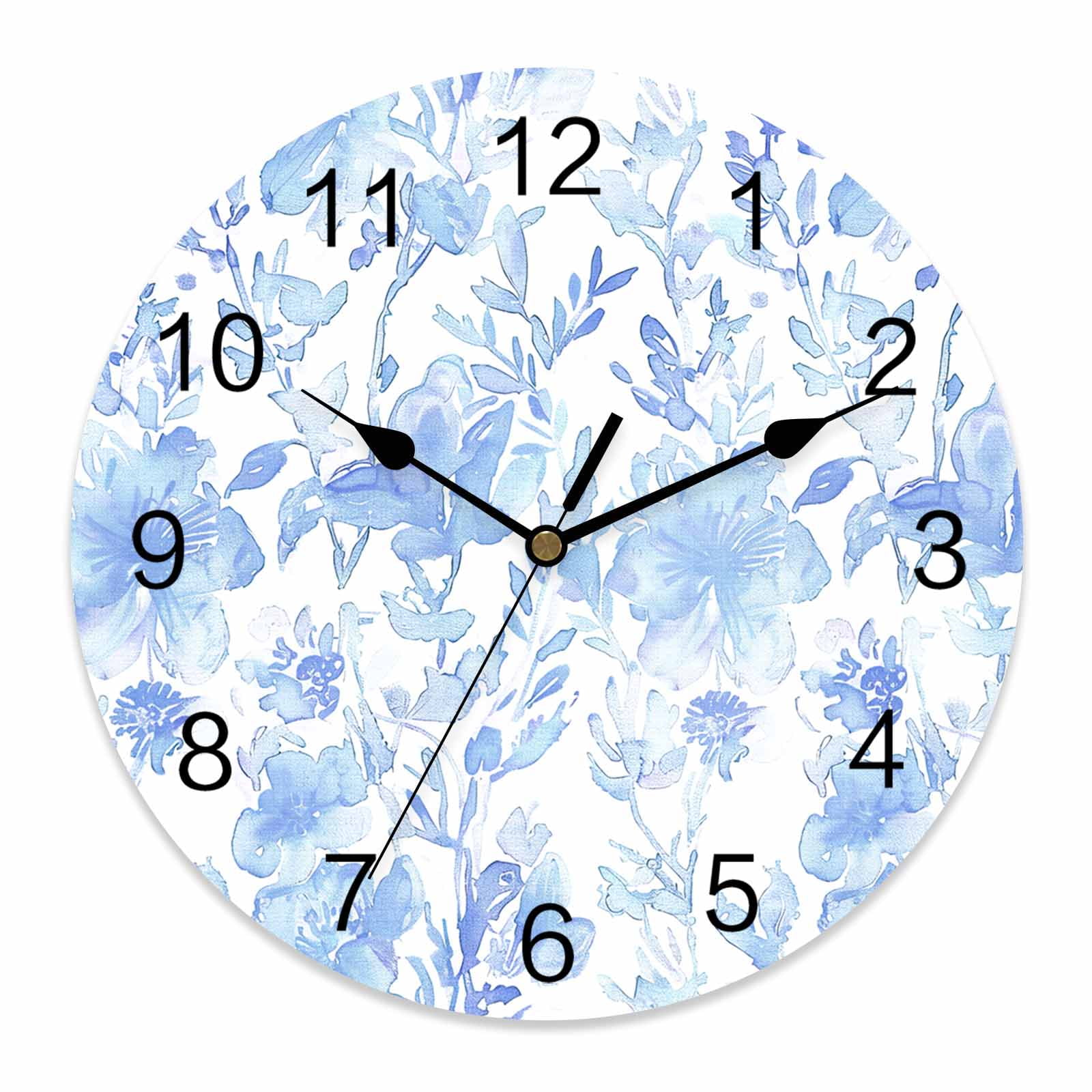 Wall Clock Watercolor Flower Clocks PVC Silent Non-Ticking Battery ...
