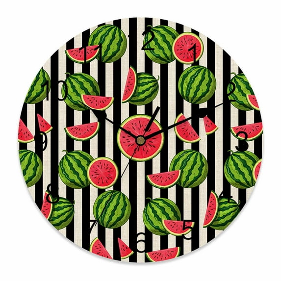 Wall Clock Watermelon Clocks PVC Silent Non-Ticking Battery Operated ...
