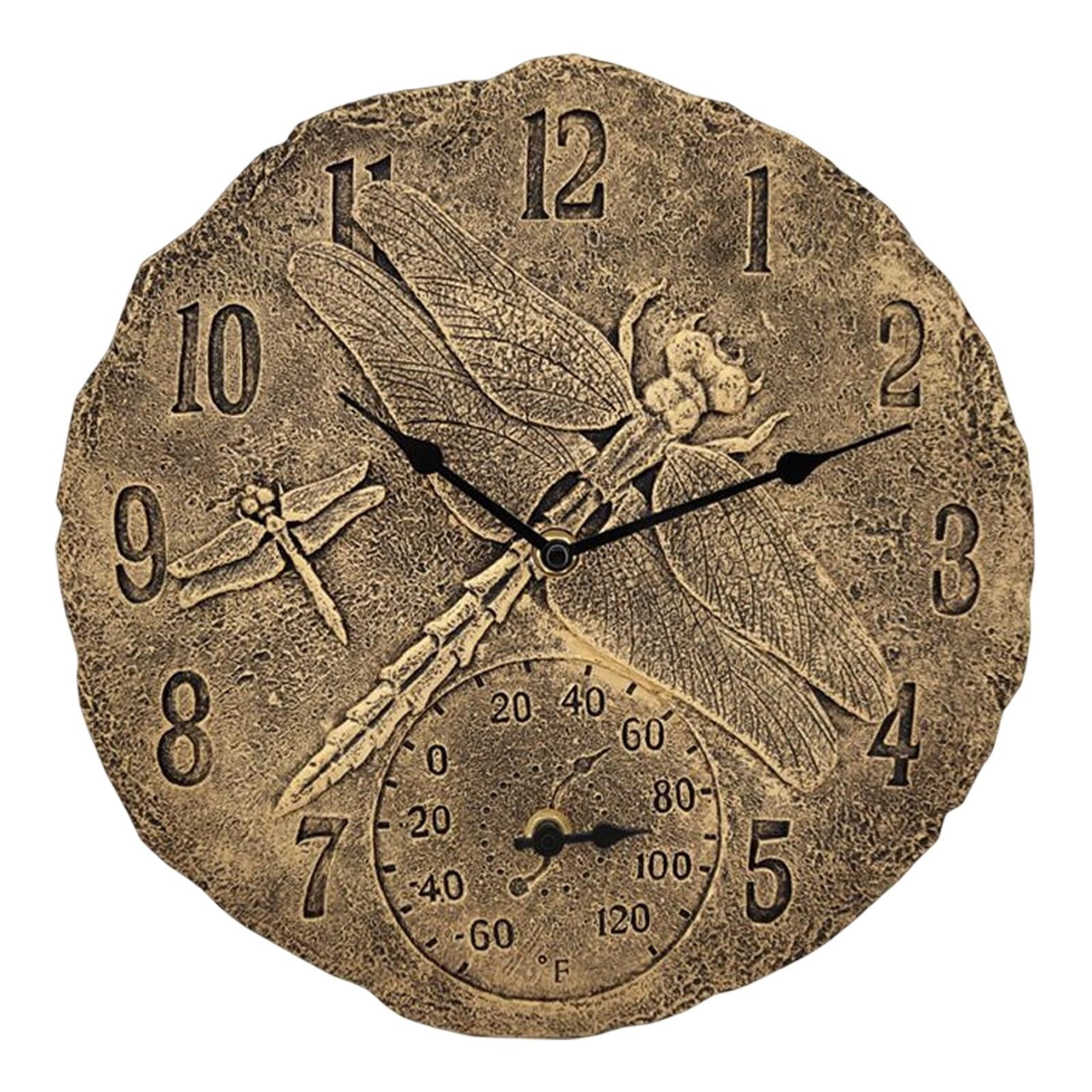 Wall Clock Waterproof Indoor Outdoor Temperature Display Non Ticking ...