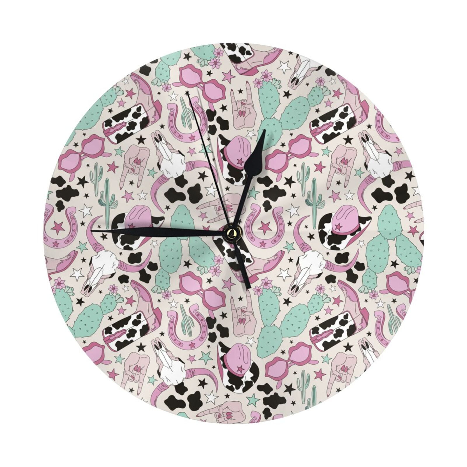Wall Clock, West Cowgirl Disco Wall Clocks Battery Operated Silent ...