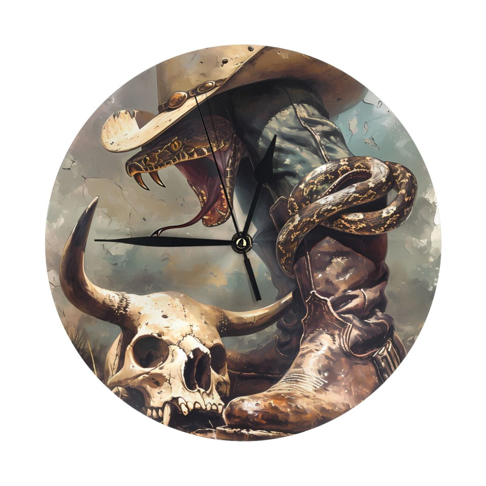 Wall Clock, Western Cowboy Snake Ram Skull Wall Clocks Battery Operated ...