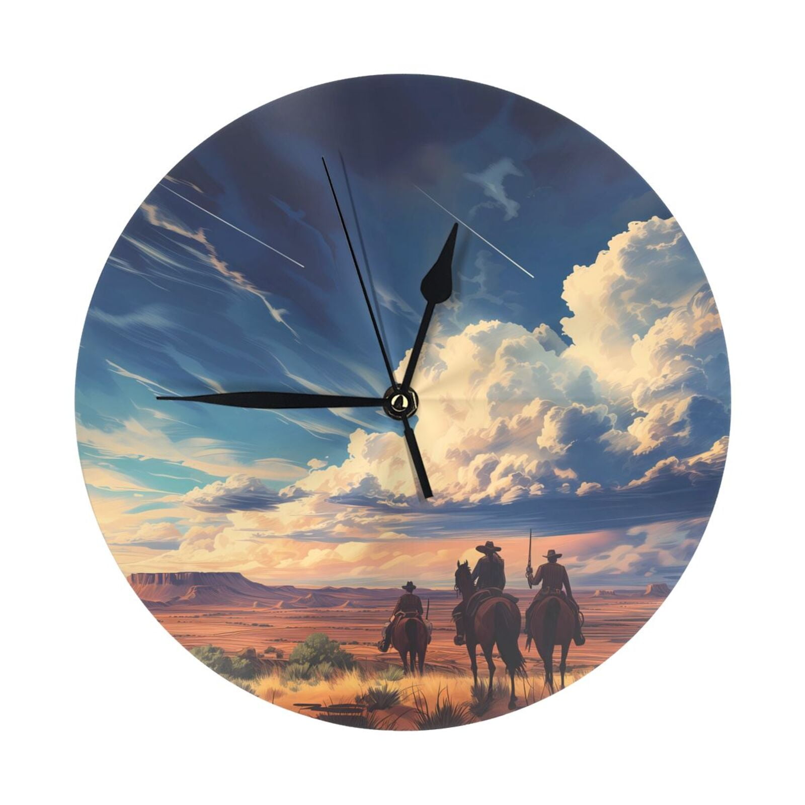 Wall Clock, Western Desert Cloud Cowboy Wall Clocks Battery Operated ...