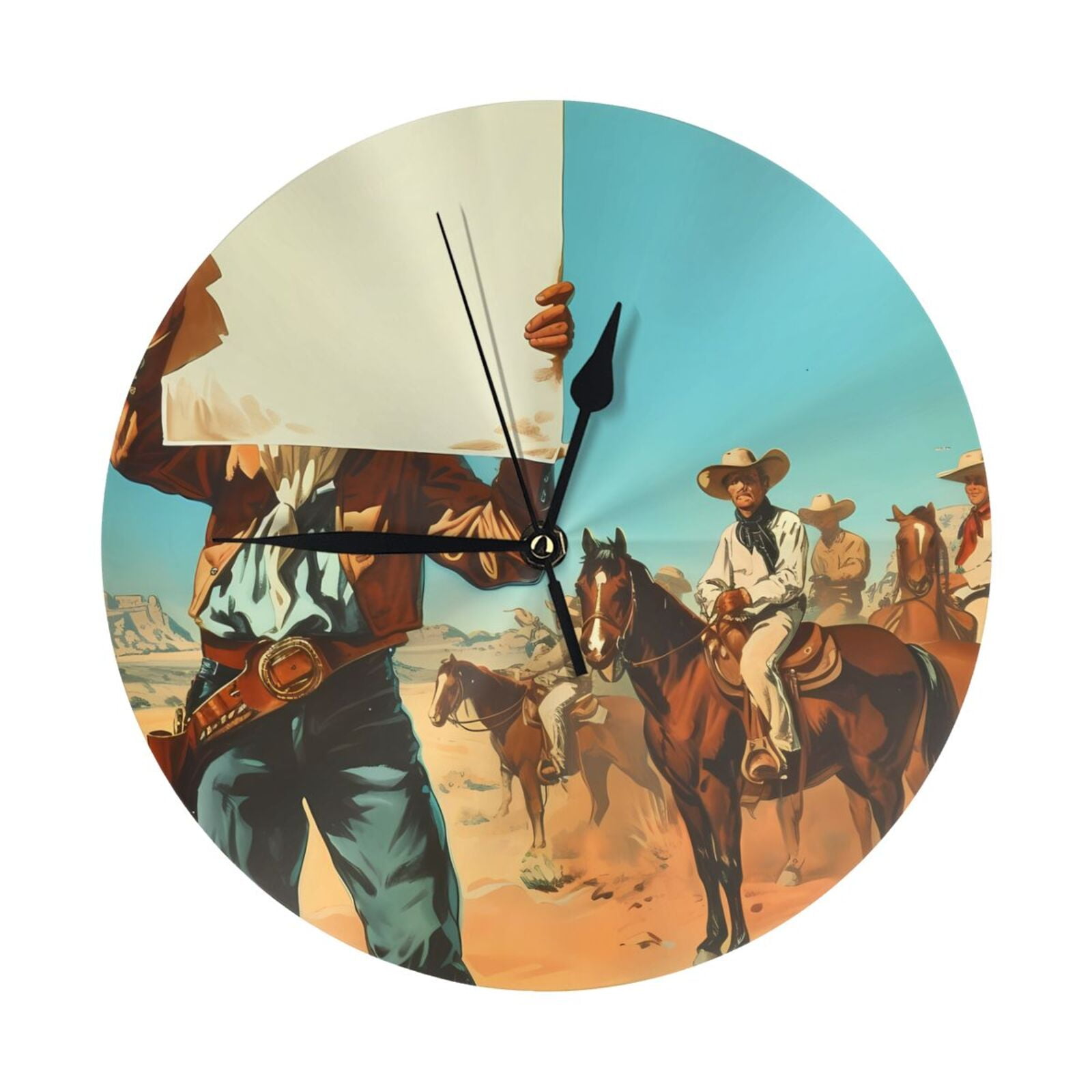 Wall Clock, Western Desert Cowboy Wall Clocks Battery Operated Silent ...
