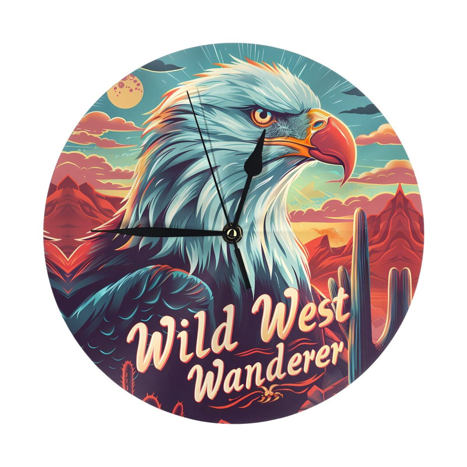 Wall Clock, Western Style Bald Eagle Wall Clocks Battery Operated ...