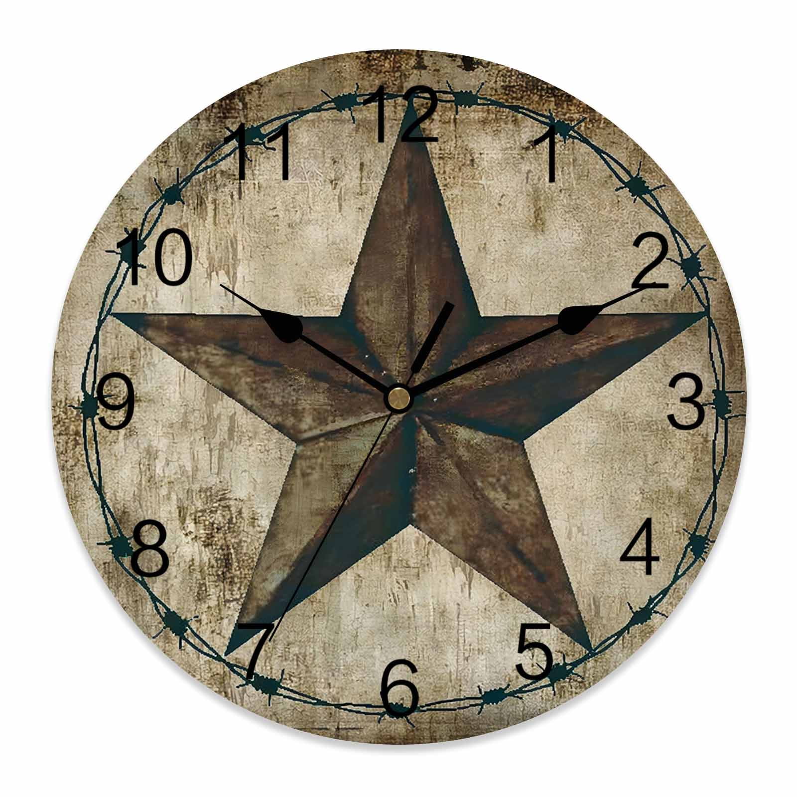 Wall Clock Western Texas Star Barn Clocks PVC Silent Non-Ticking ...