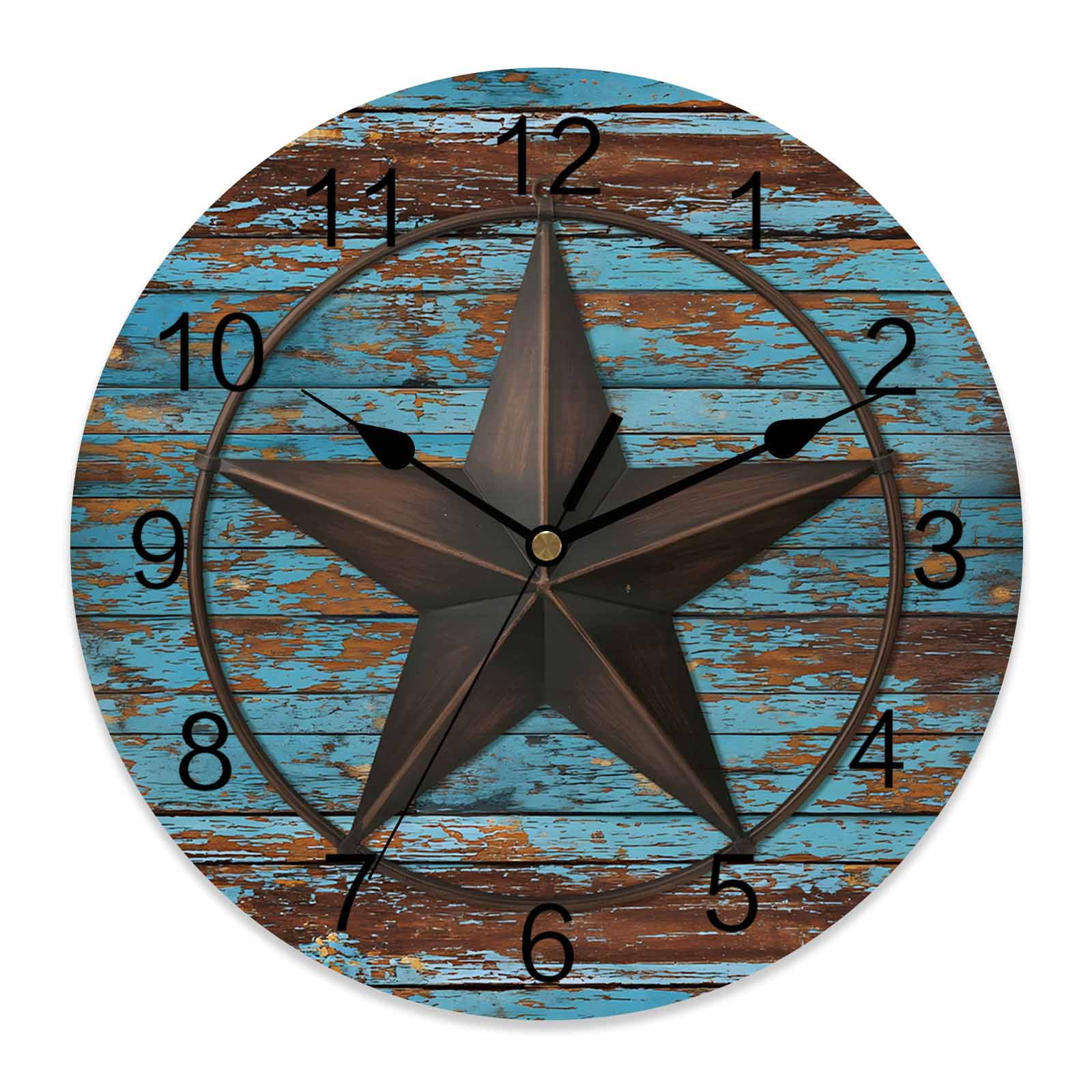 Wall Clock Western Texas Star Barn Clocks PVC Silent Non-Ticking ...