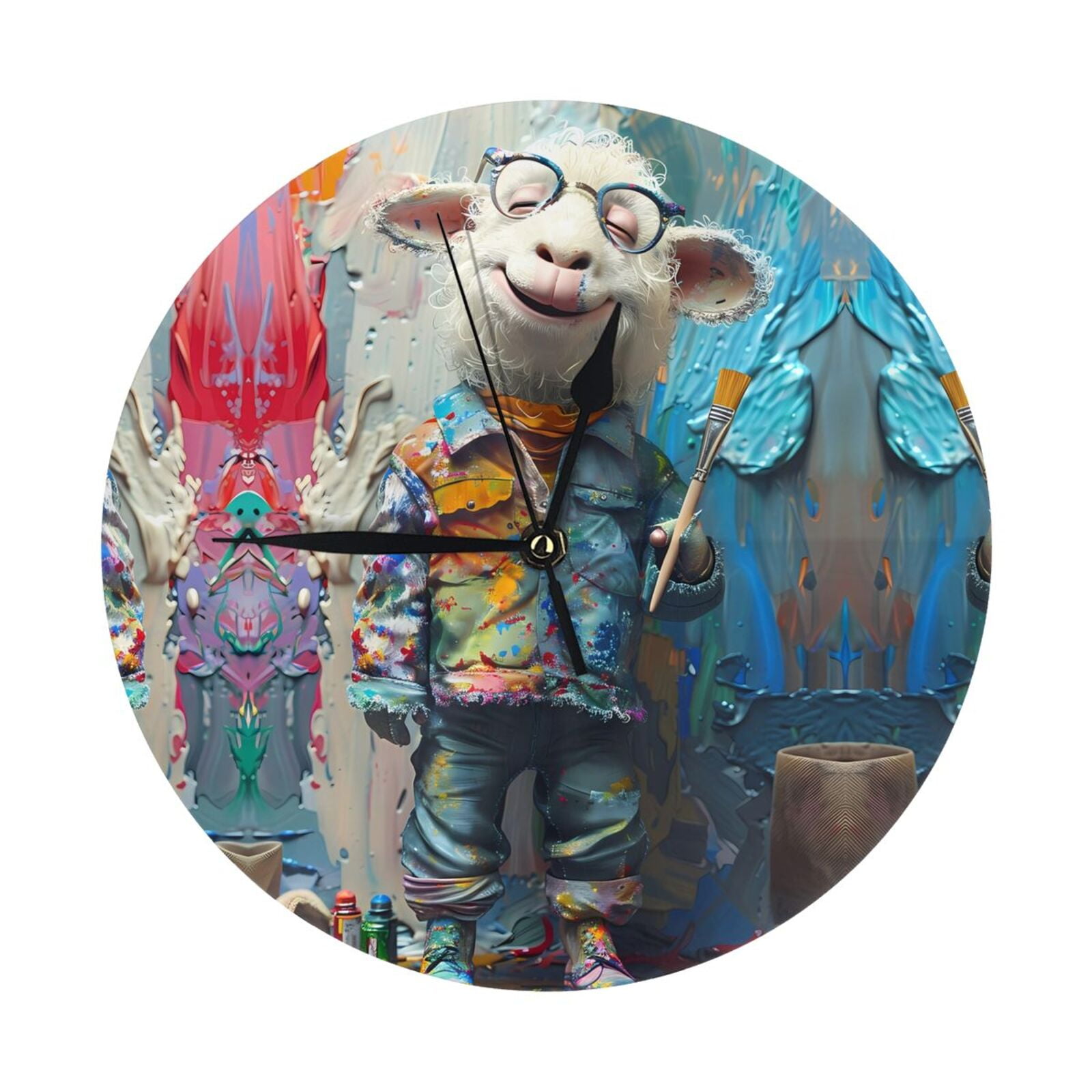 Wall Clock, Whimsical Goat Artist Wall Clocks Battery Operated Silent ...
