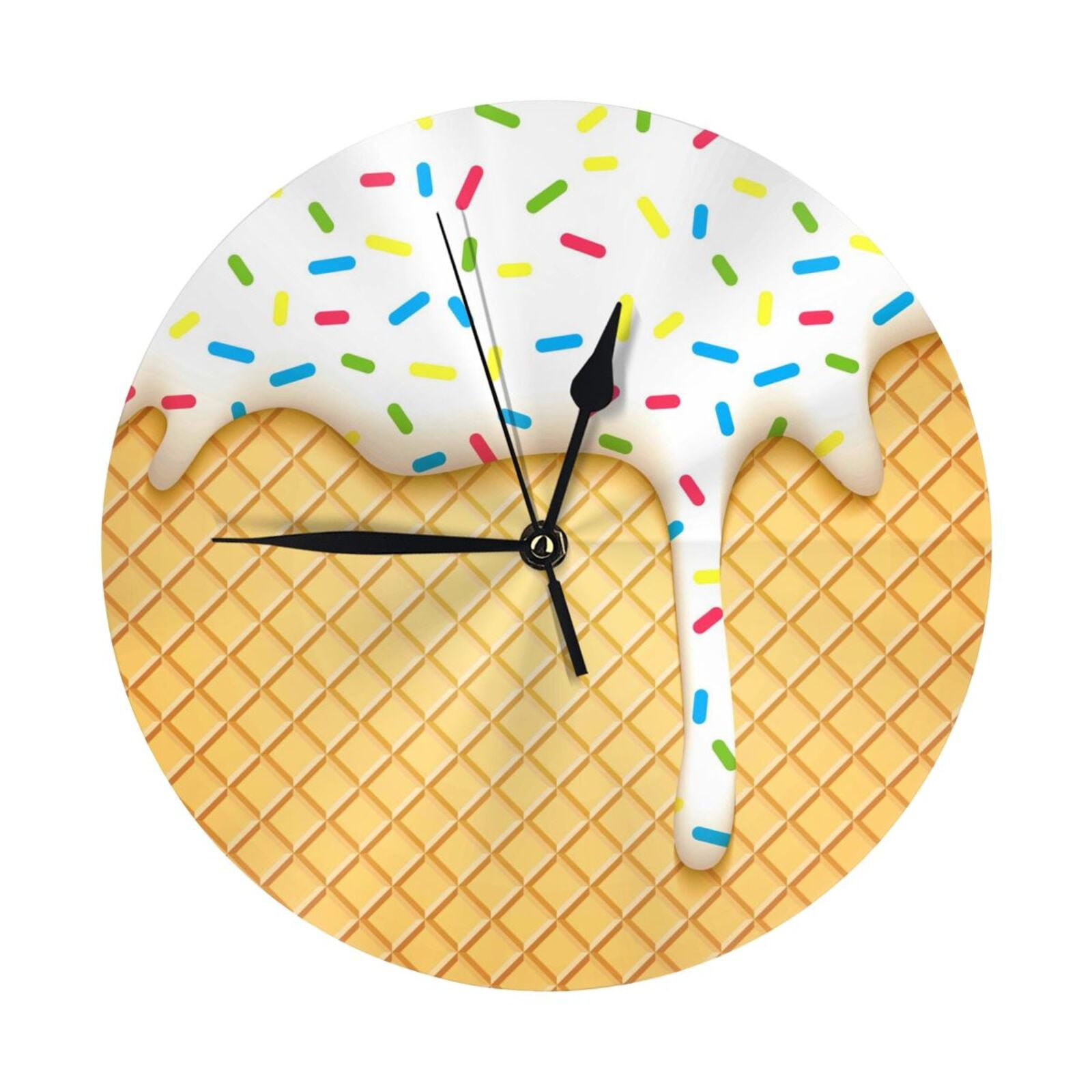 Wall Clock, White Ice Cream Wall Clocks Battery Operated Silent Kitchen ...