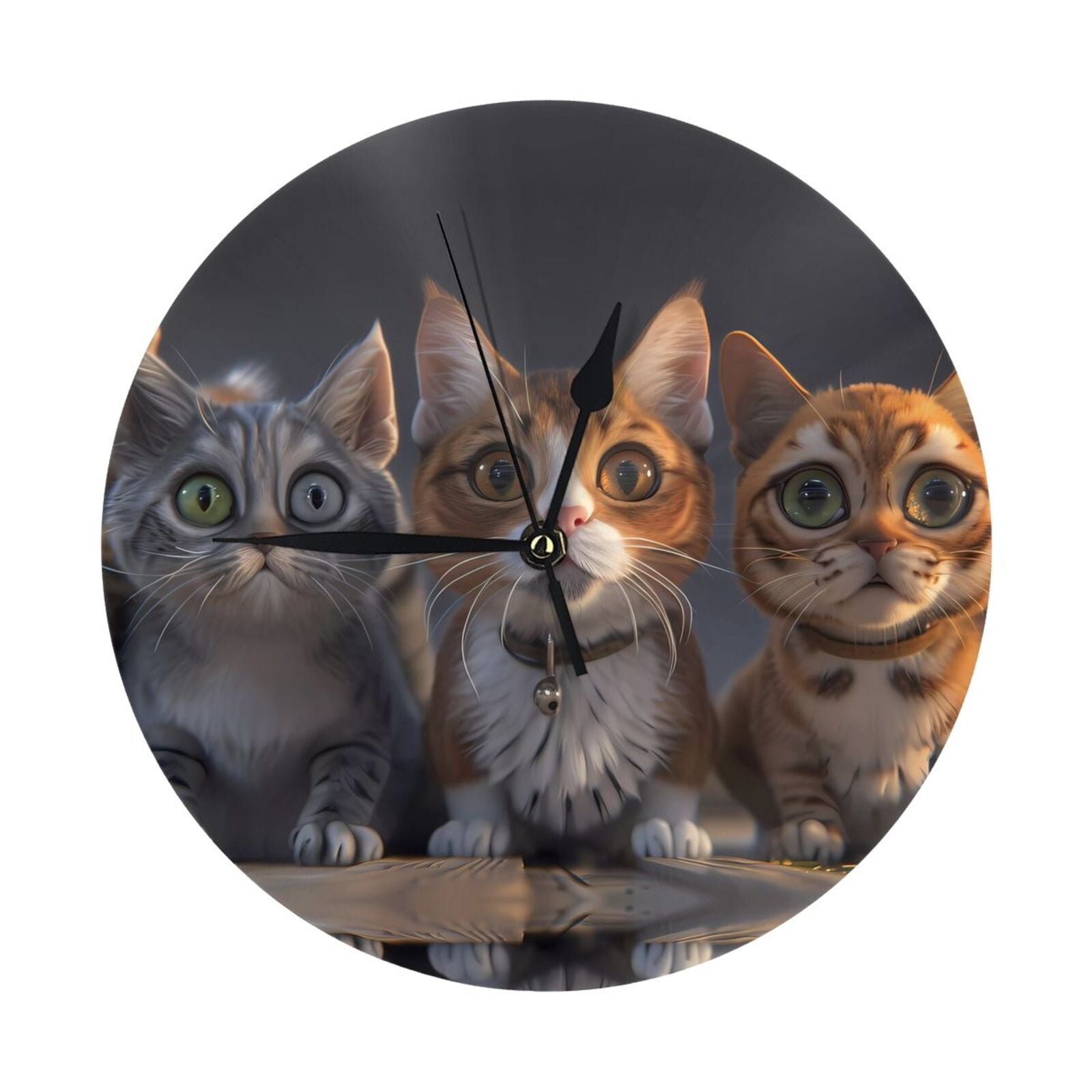 Wall Clock, Wide Eyed Cartoon Cats Wall Clocks Battery Operated Silent ...