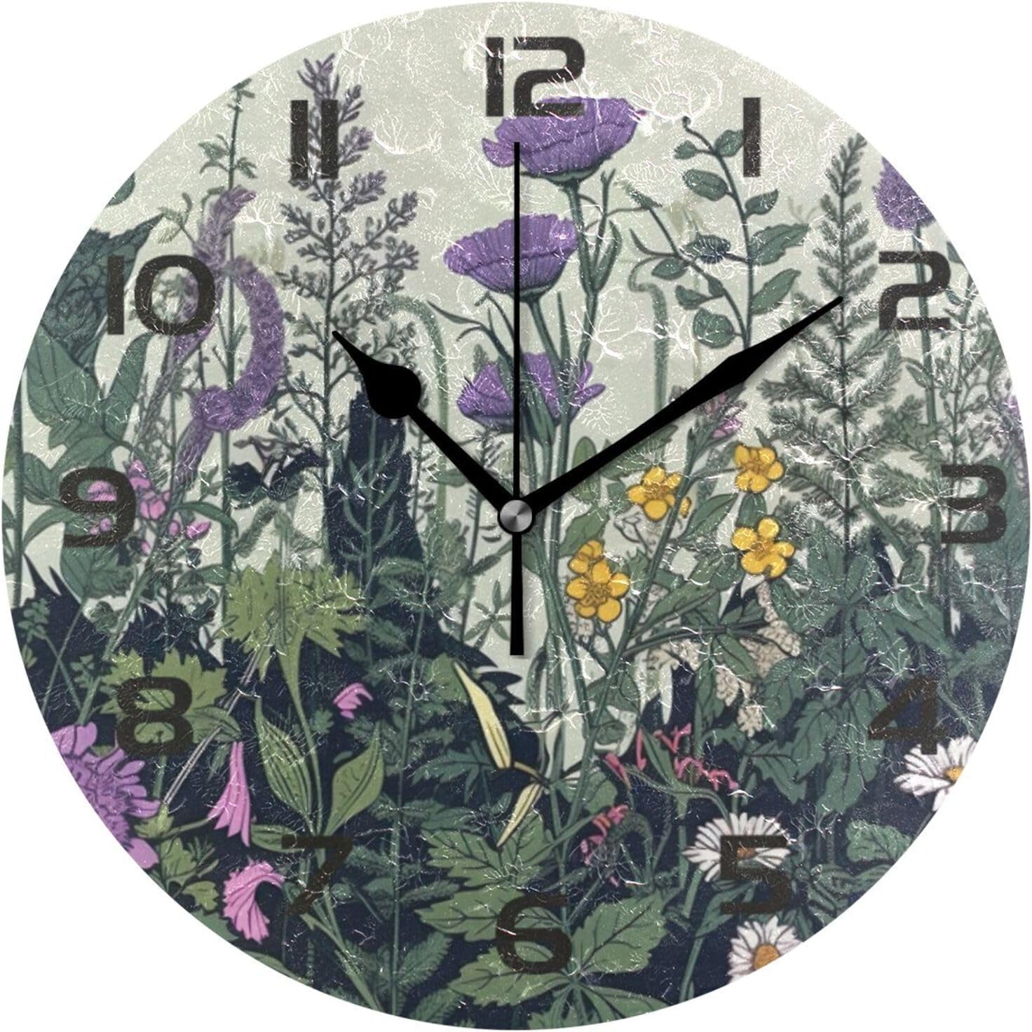 Wall Clock Wildflowers 10 Inch Silent Non Ticking Quality Quartz ...