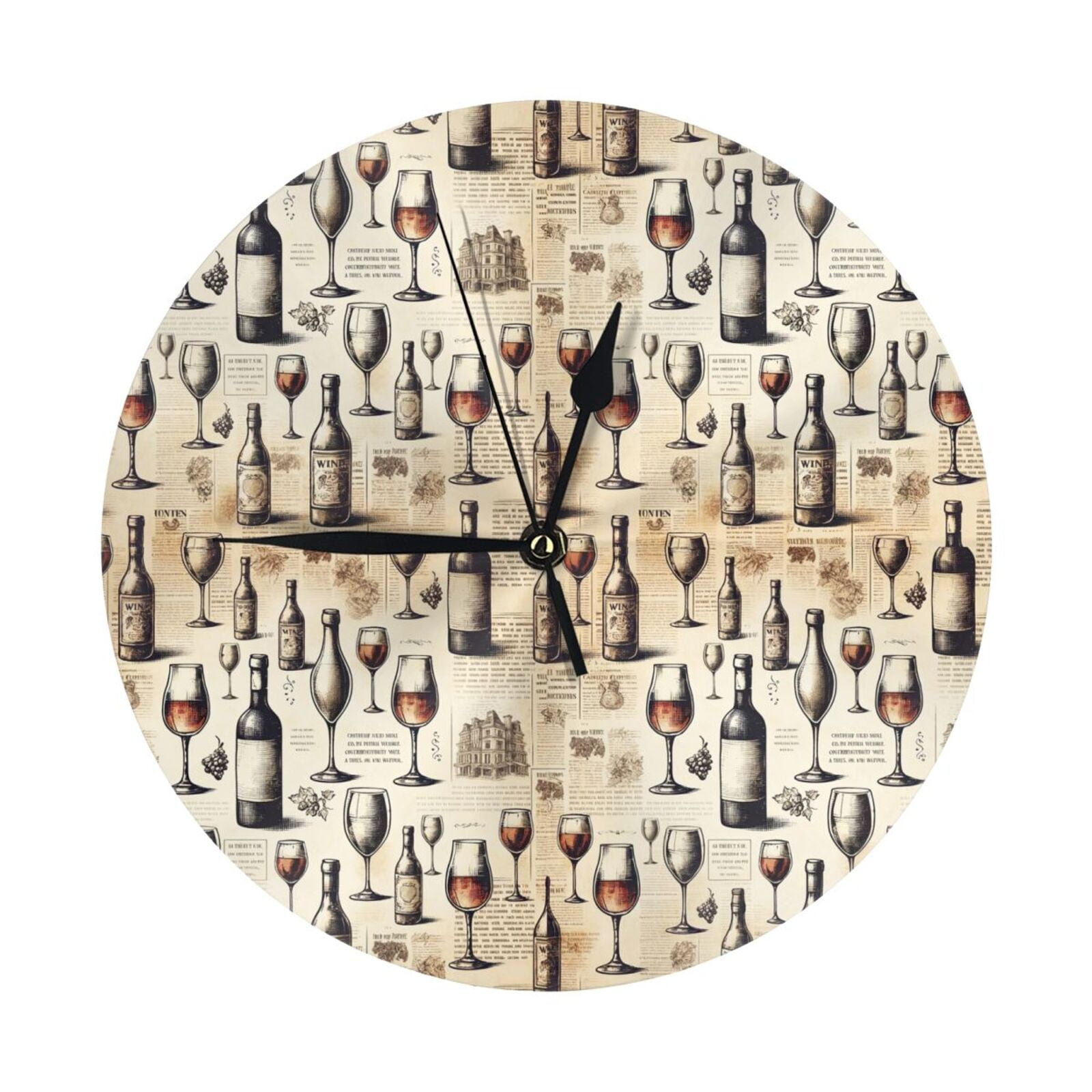 Wall Clock, Wine 1 Wall Clocks Battery Operated Silent Kitchen Office ...