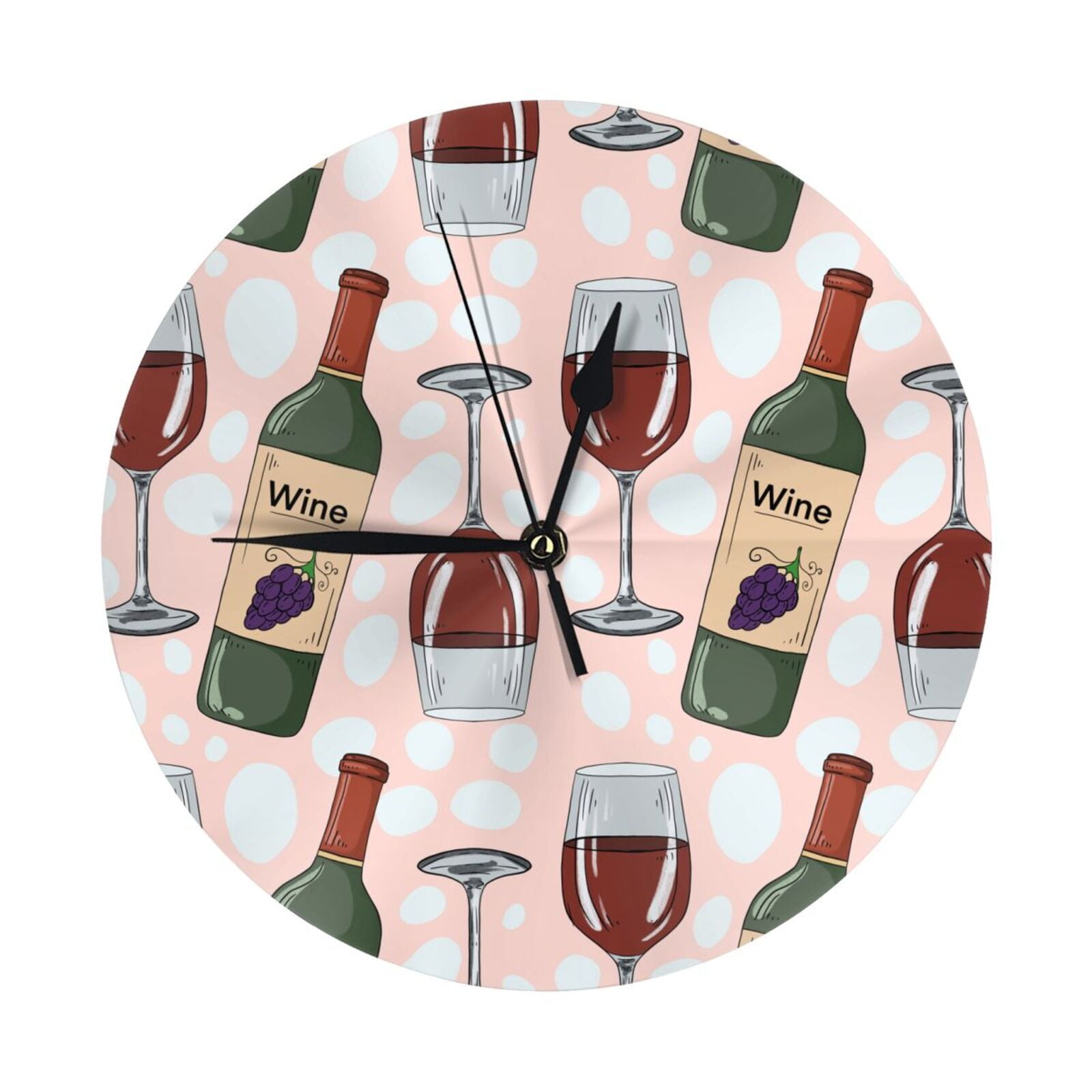 Wall Clock, Wine Print No.J920 Wall Clocks Battery Operated Silent ...