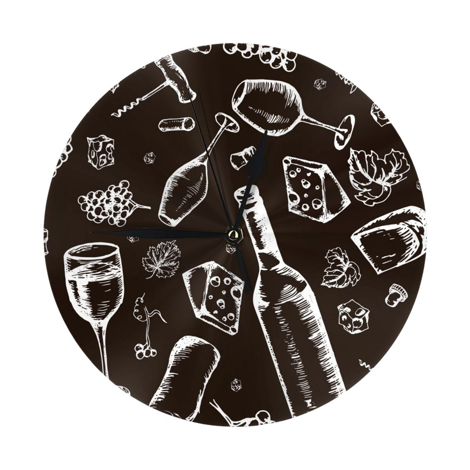 Wall Clock, Wine Seamless Wall Clocks Battery Operated Silent Kitchen ...