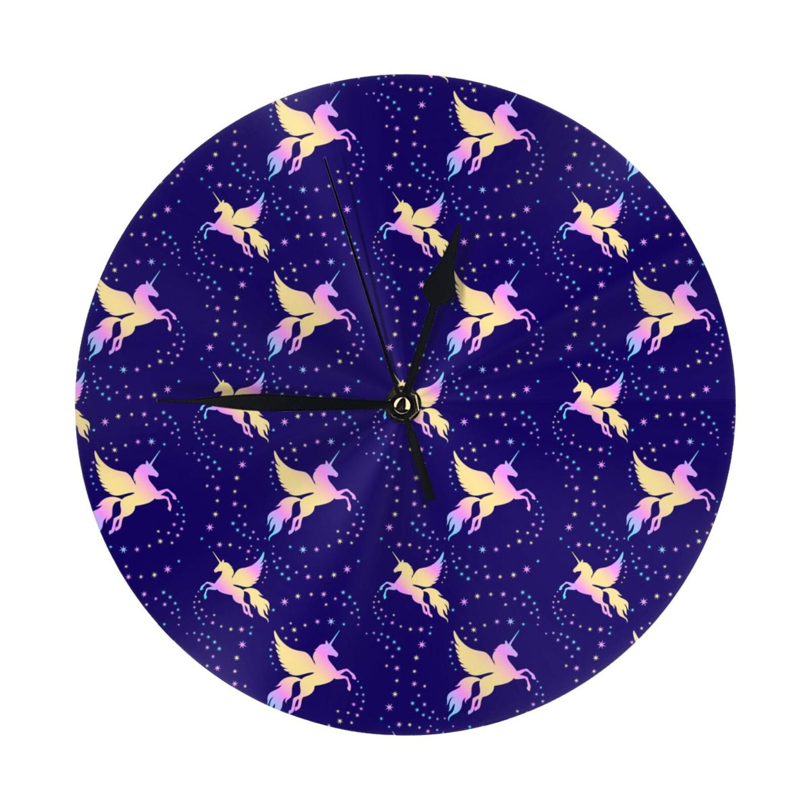 Wall Clock - Winged horse purple starry sky 9.8 Inch Silent Non Ticking ...