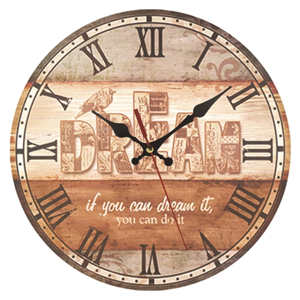 Wall Clock Wood Silent Wall Clock Large Decorative Battery Operated Non ...