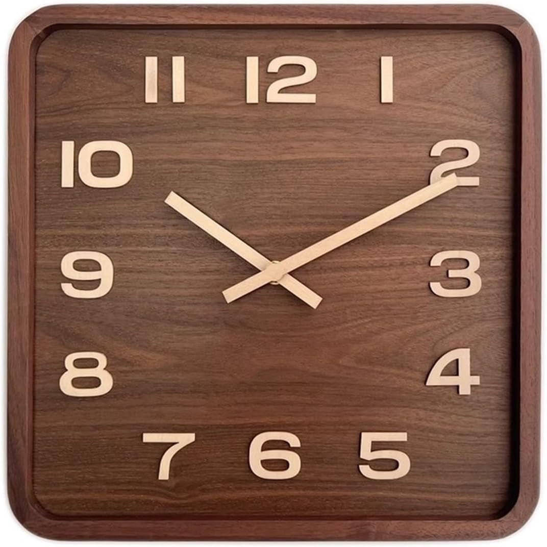 Wall Clock Wood Square Wall Clock Vintage Clock Walnut Mute Chinese ...