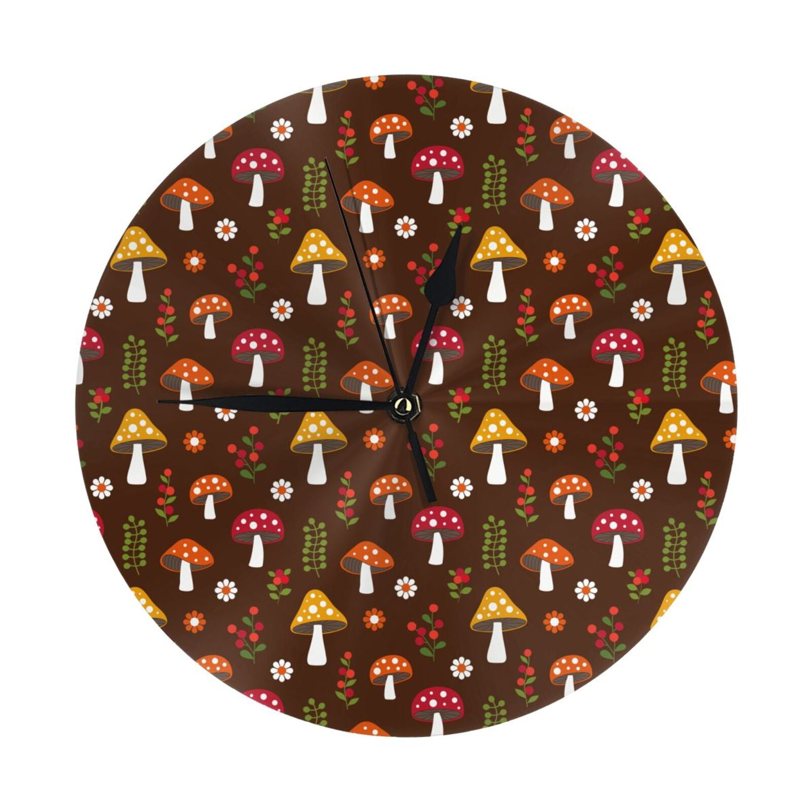Wall Clock Woodland Mushroom Berries Wall Clocks Battery Operated ...