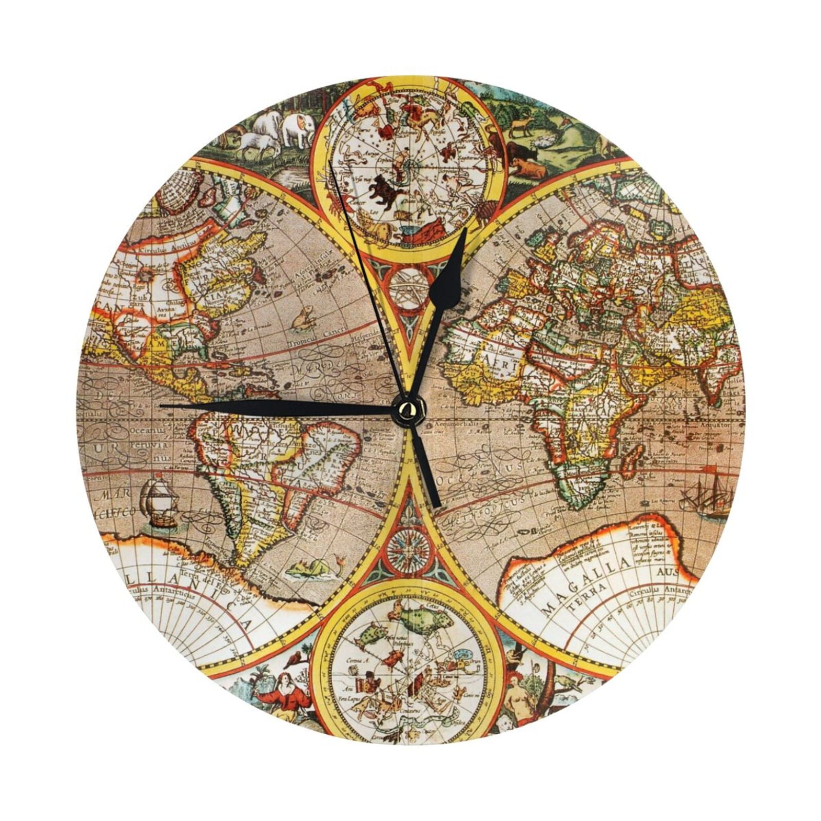 Wall Clock World Map (3) Wall Clocks Battery Operated, Modern Wall ...