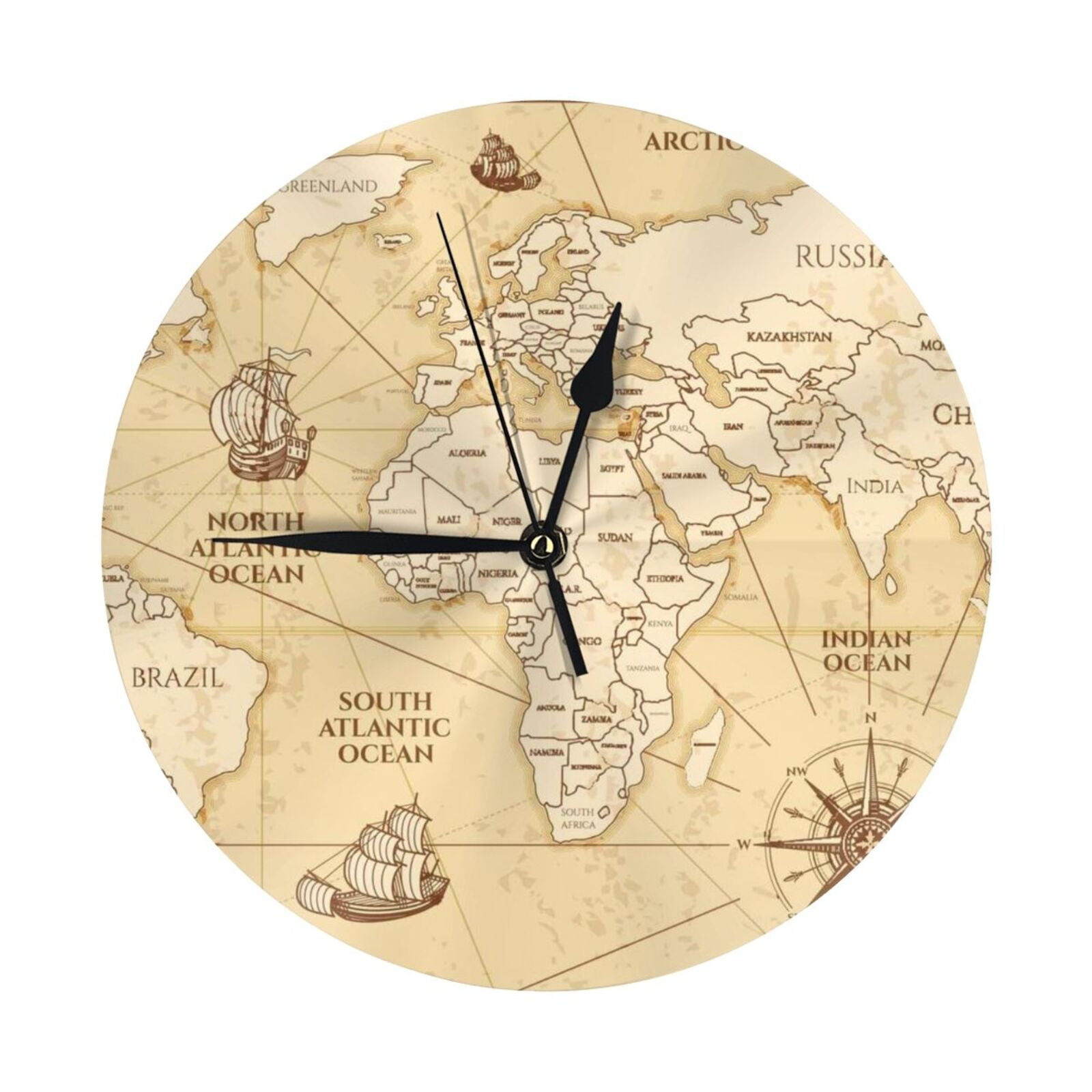 Wall Clock, World Map Wall Clocks Battery Operated Silent Kitchen ...