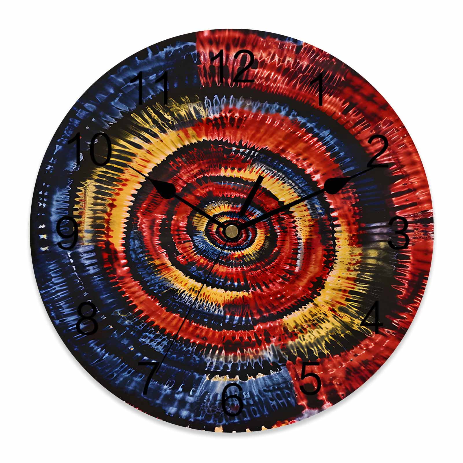 Wall Clock Yellow Black Tie-Dye Art Clocks PVC Silent Non-Ticking ...