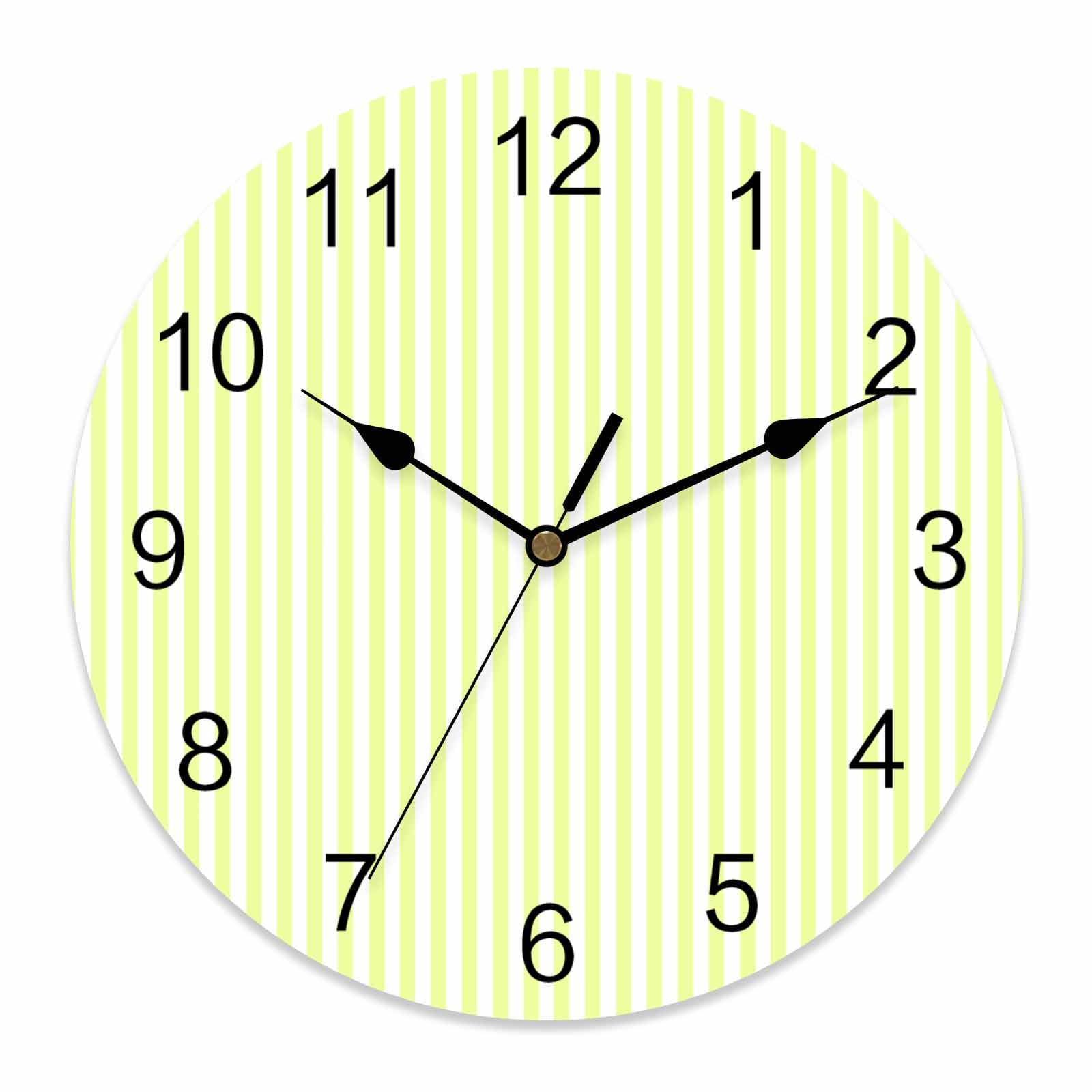 Wall Clock Yellow Stripes Clocks PVC Silent Non-Ticking Battery ...