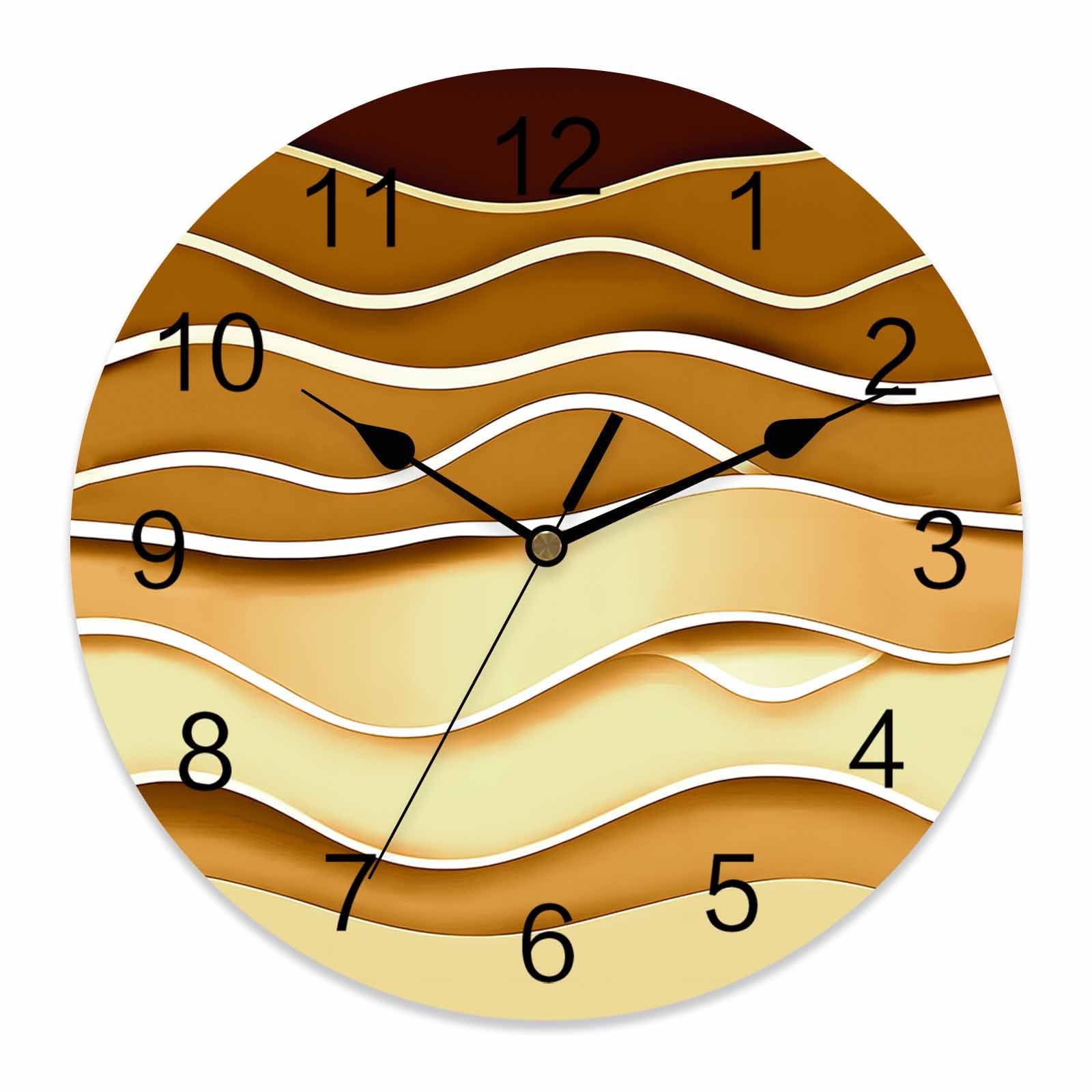 Wall Clock Yellow Waves Clocks PVC Silent Non-Ticking Battery Operated ...