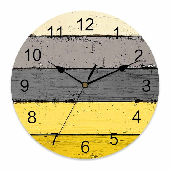 Wall Clock Yellow Wood Grain Clocks PVC Silent Non-Ticking Battery ...