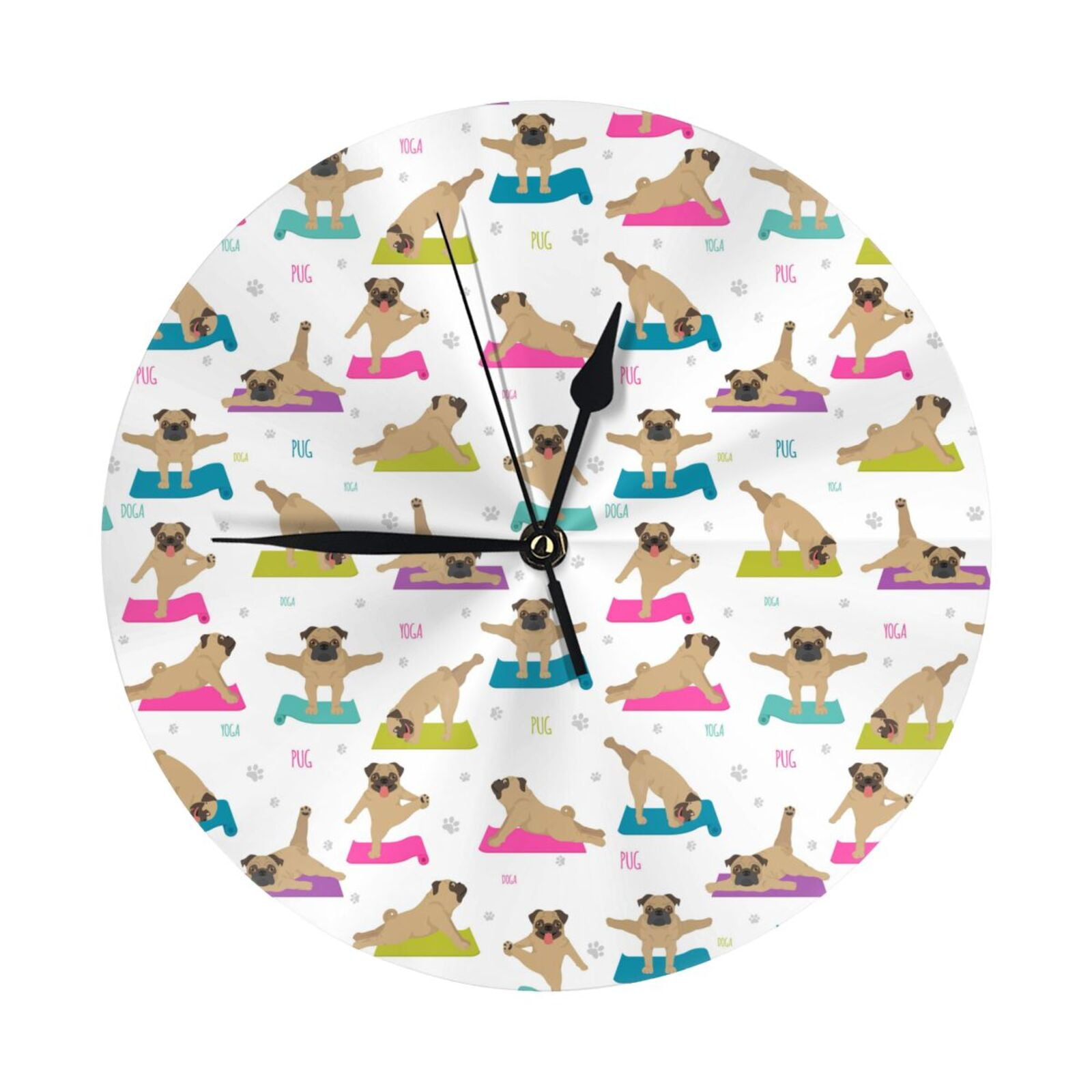 Wall Clock, Yoga Dogs Poses Wall Clocks Battery Operated Silent Kitchen ...