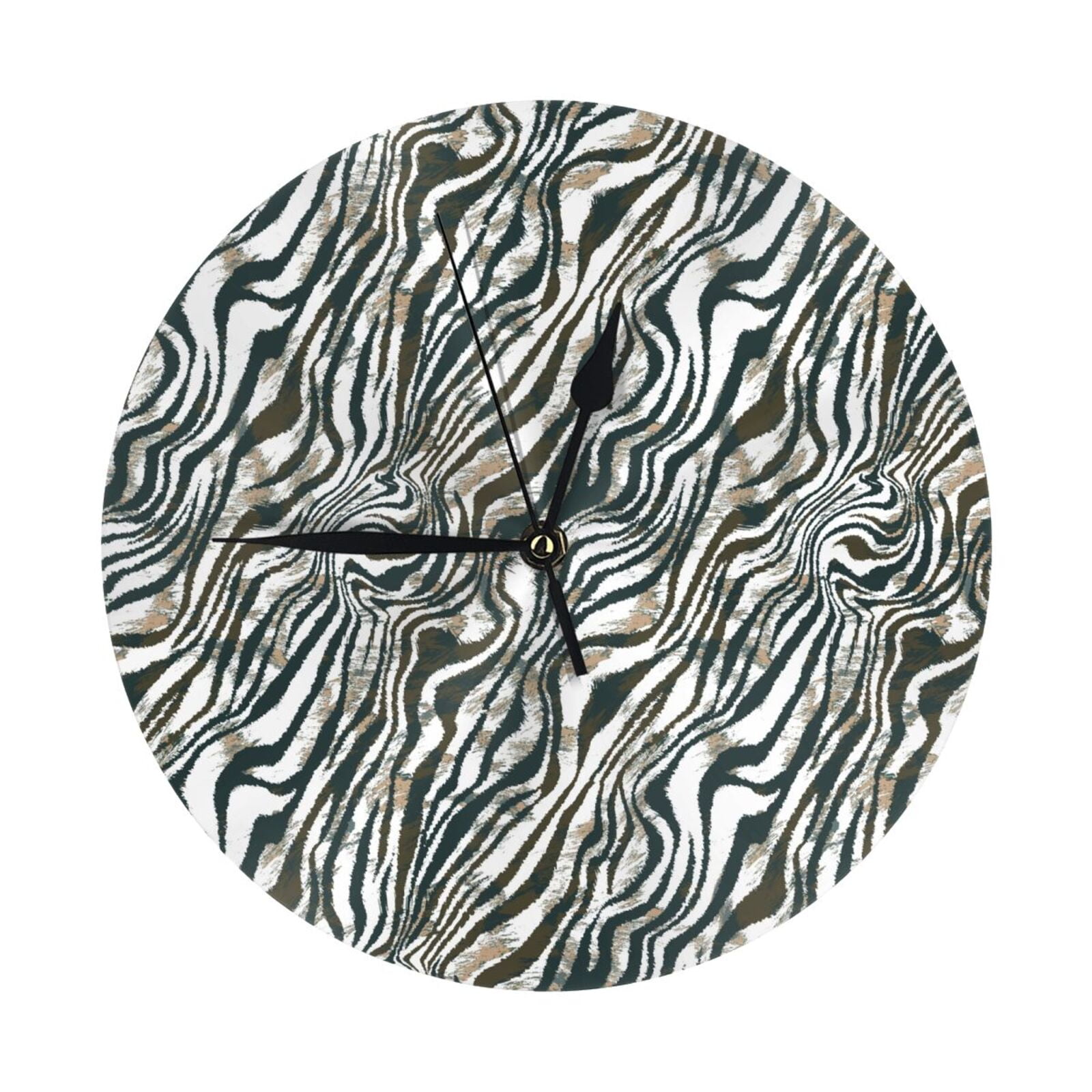 Wall Clock, Zebra print black white Wall Clocks Battery Operated Silent Kitchen Office Wall ...