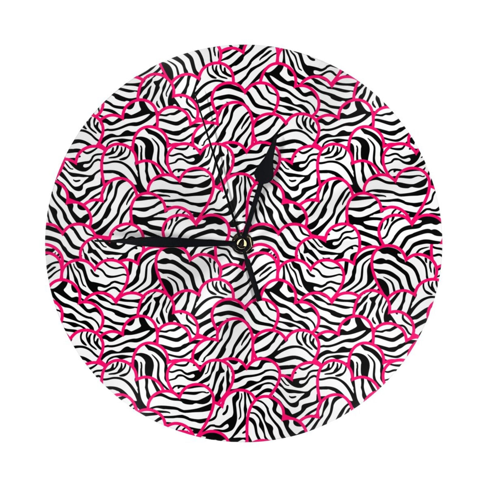 Wall Clock, Zebra print hearts cute Wall Clocks Battery Operated Silent ...