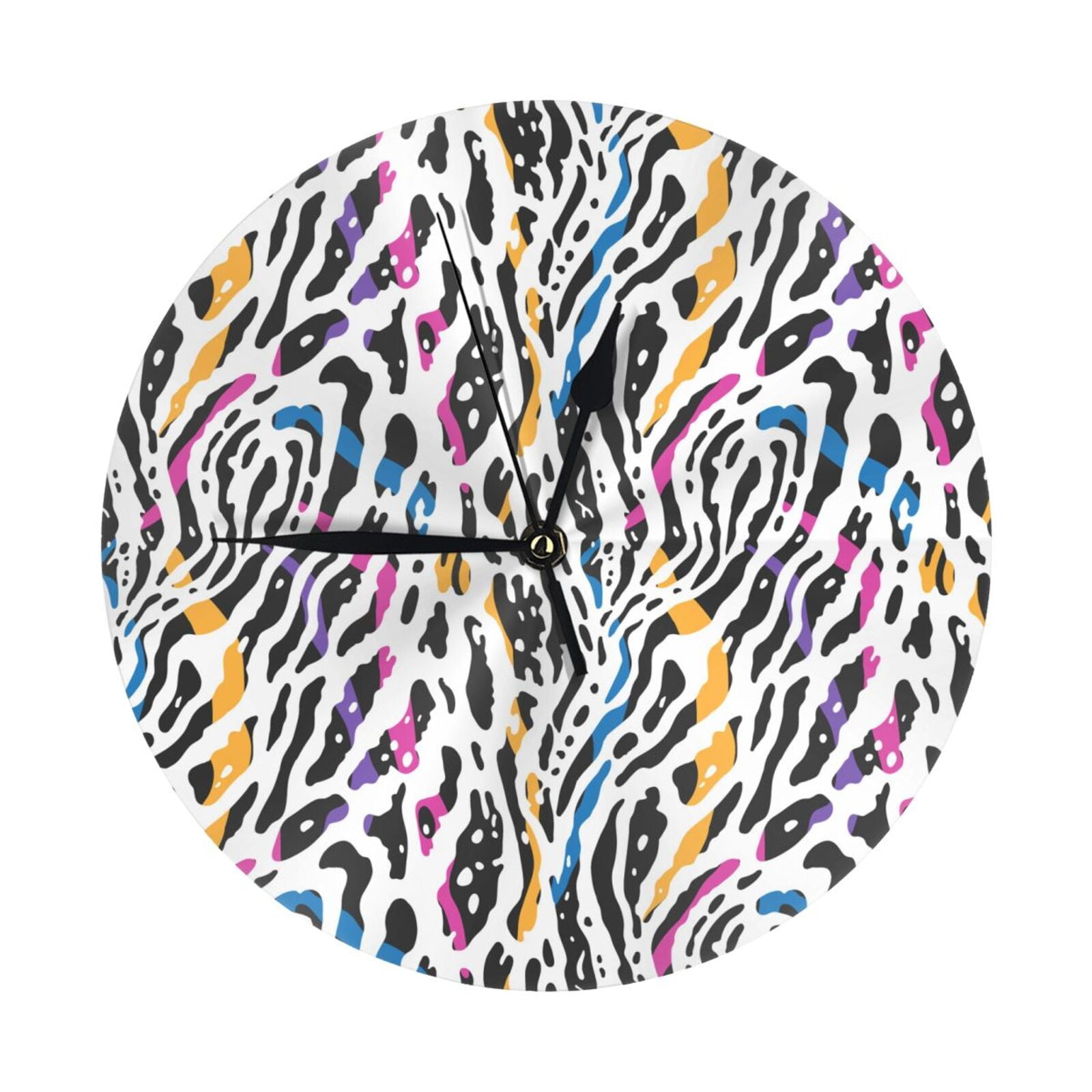 Wall Clock, abstract colorful zebra print Wall Clocks Battery Operated ...