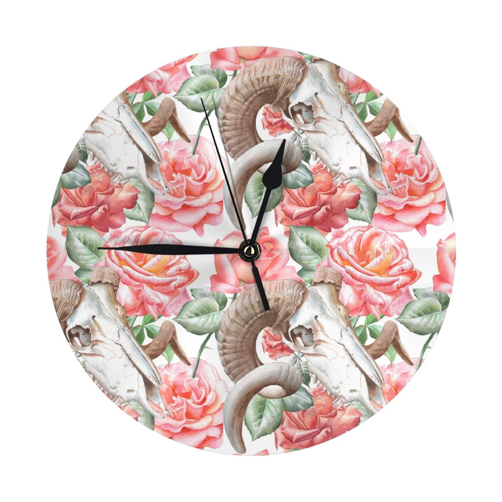 Wall Clock - aesthetic roses goat skull 9.8 Inch Silent Non Ticking ...
