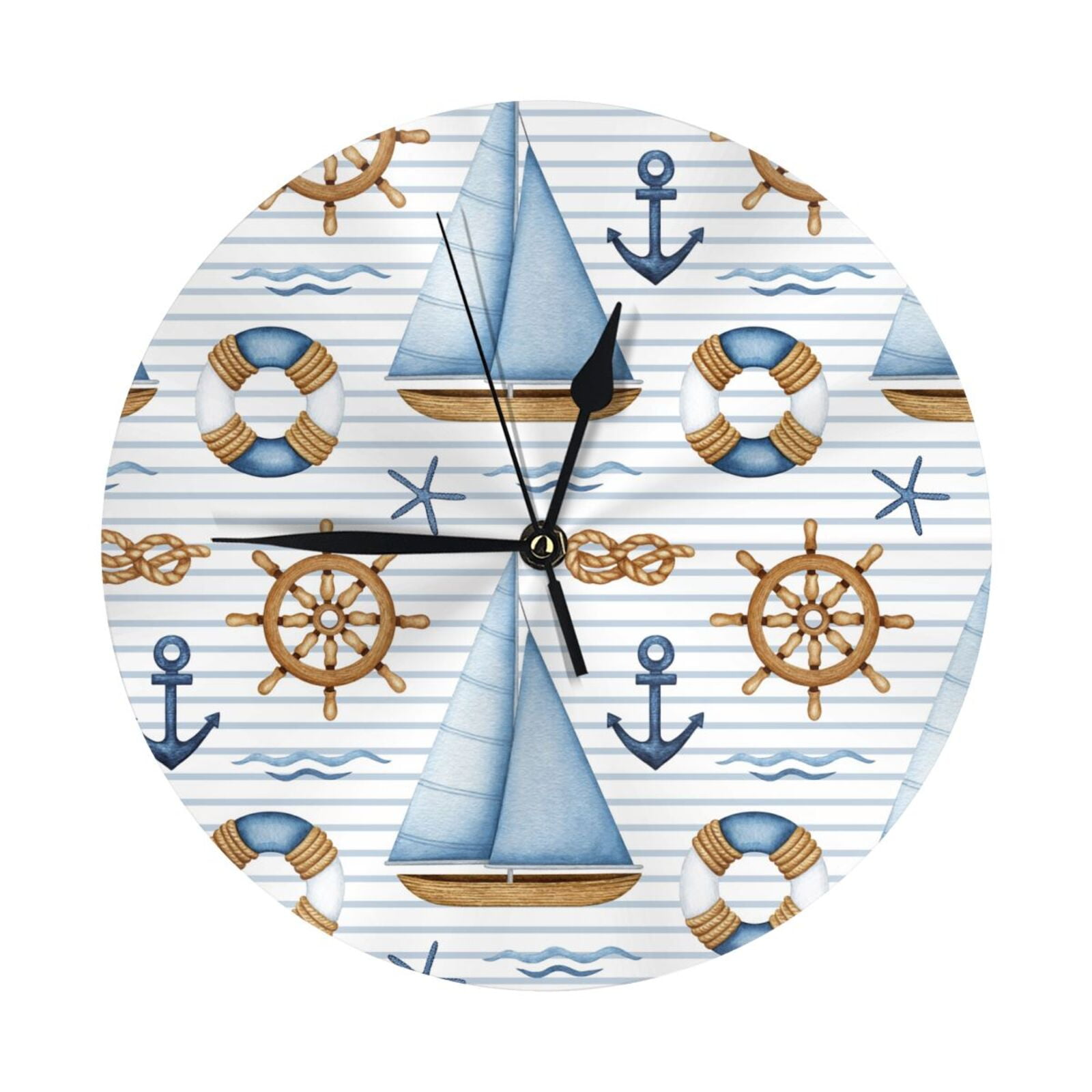Wall Clock anchor Sailboat steering wheel vintage Wall Clocks Battery ...