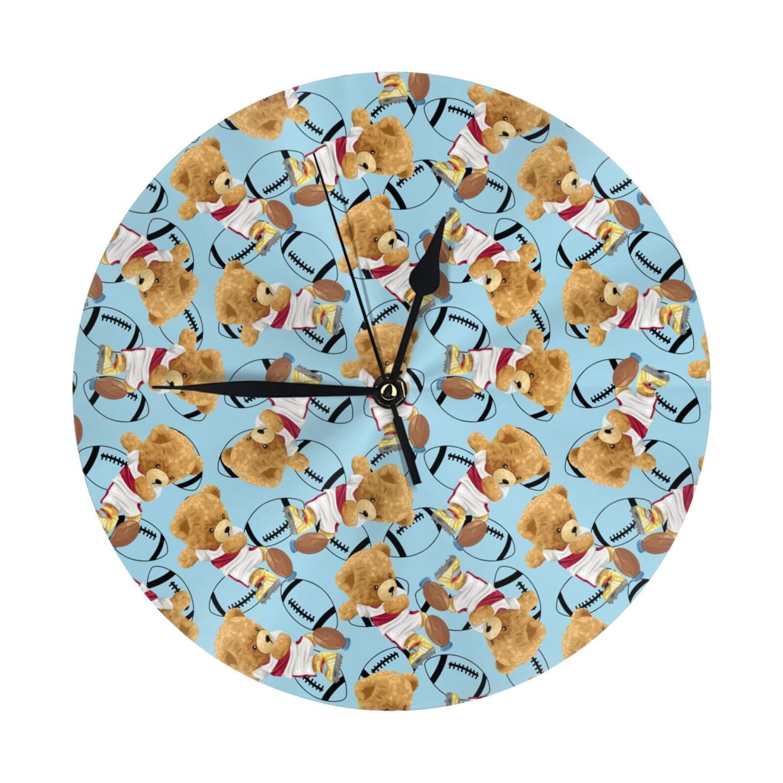 Wall Clock bear playing american football cute Wall Clocks Battery ...