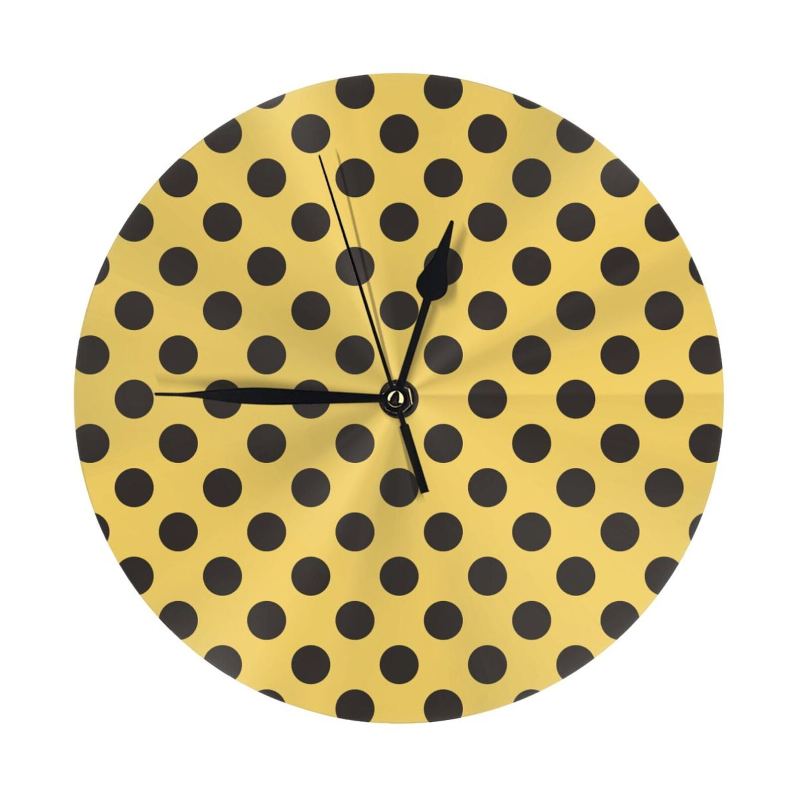 Wall Clock, black polka dots yellow Wall Clocks Battery Operated Silent ...
