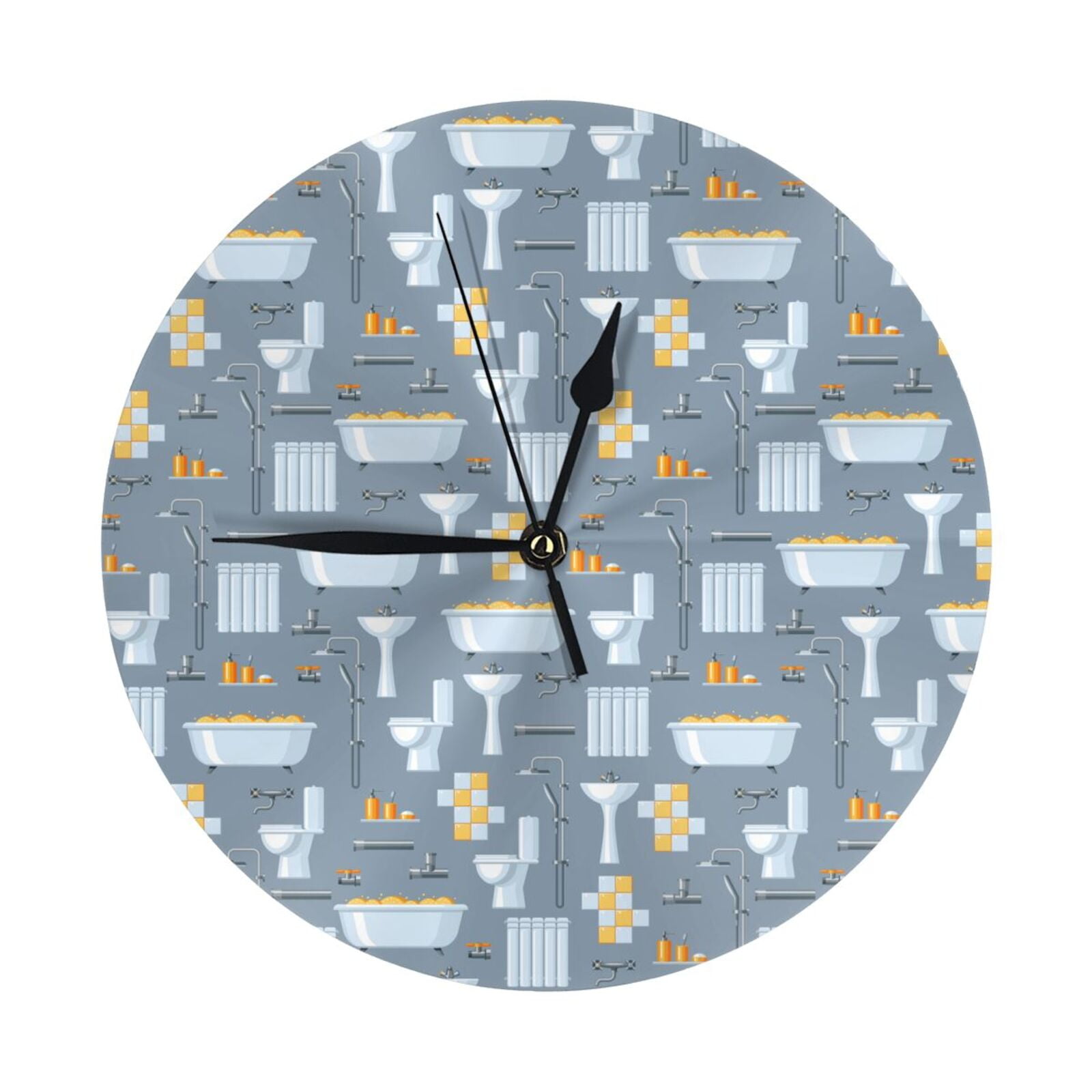 Wall Clock, blue bathroom Wall Clocks Battery Operated Silent Kitchen ...