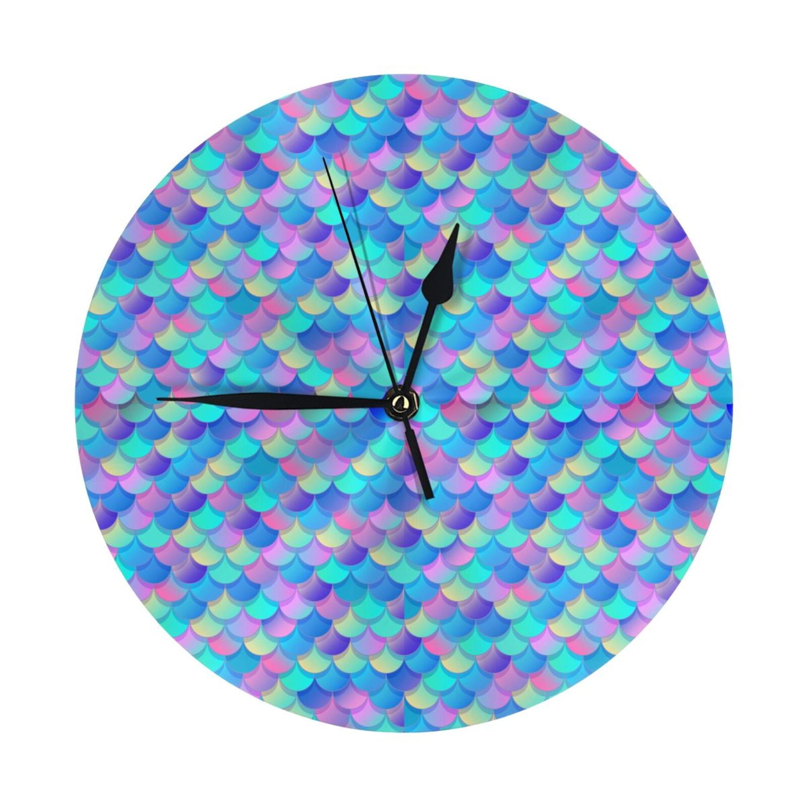 Wall Clock, blue purple Rainbow fish scale Wall Clocks Battery Operated ...