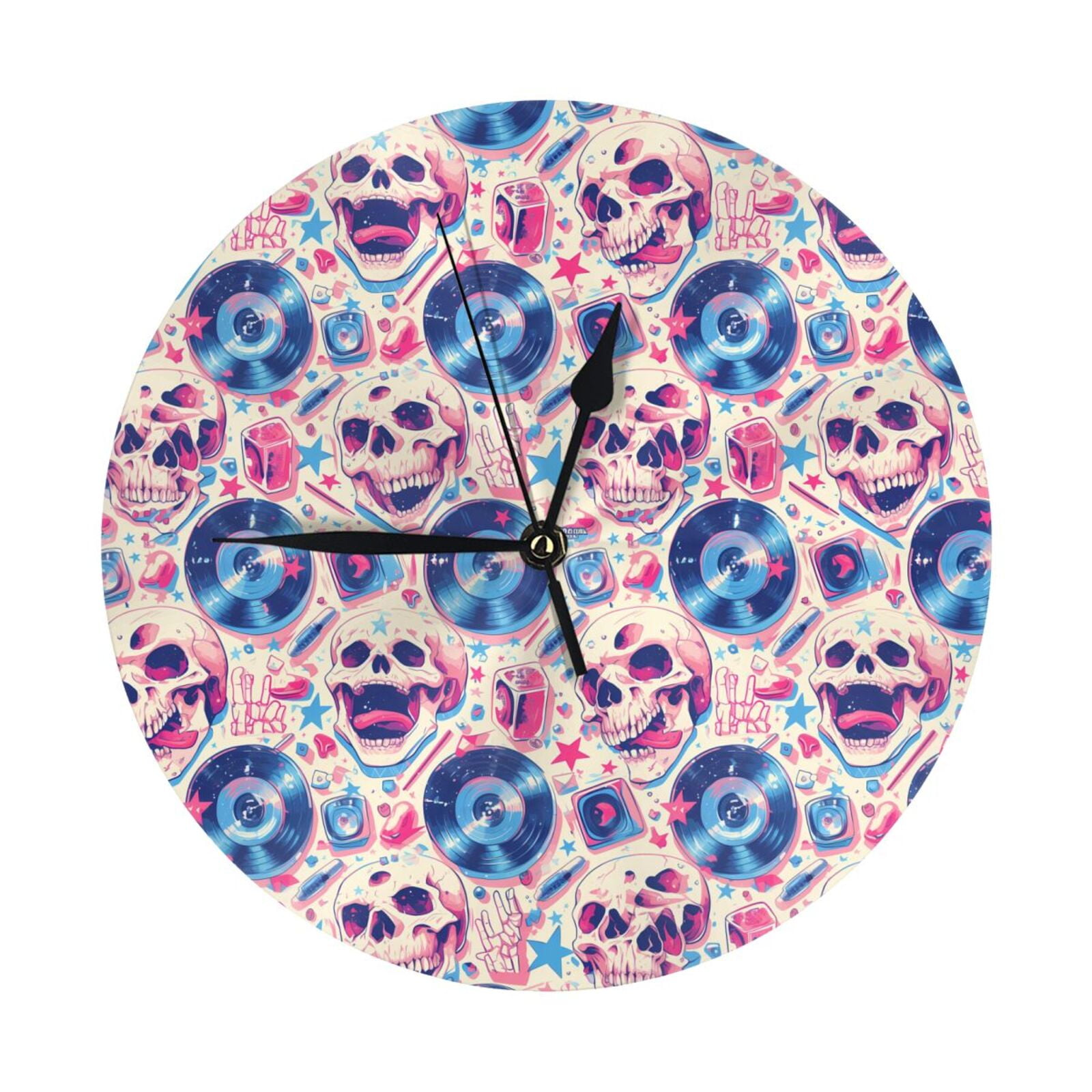 Wall Clock blue record rock Skull Wall Clocks Battery Operated, Modern ...