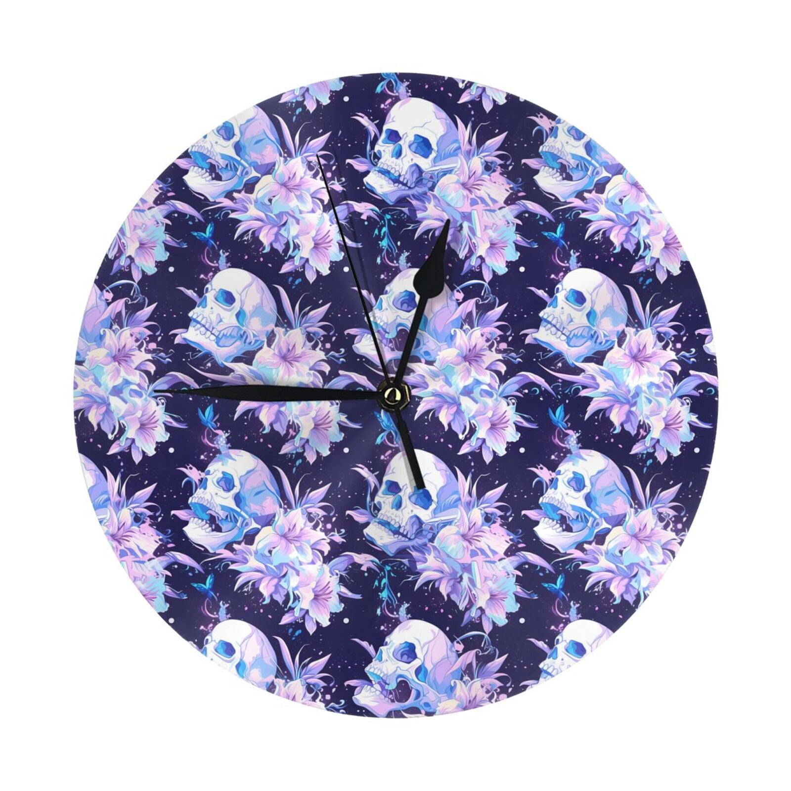 Wall Clock blue starry sky Skull flower Wall Clocks Battery Operated ...